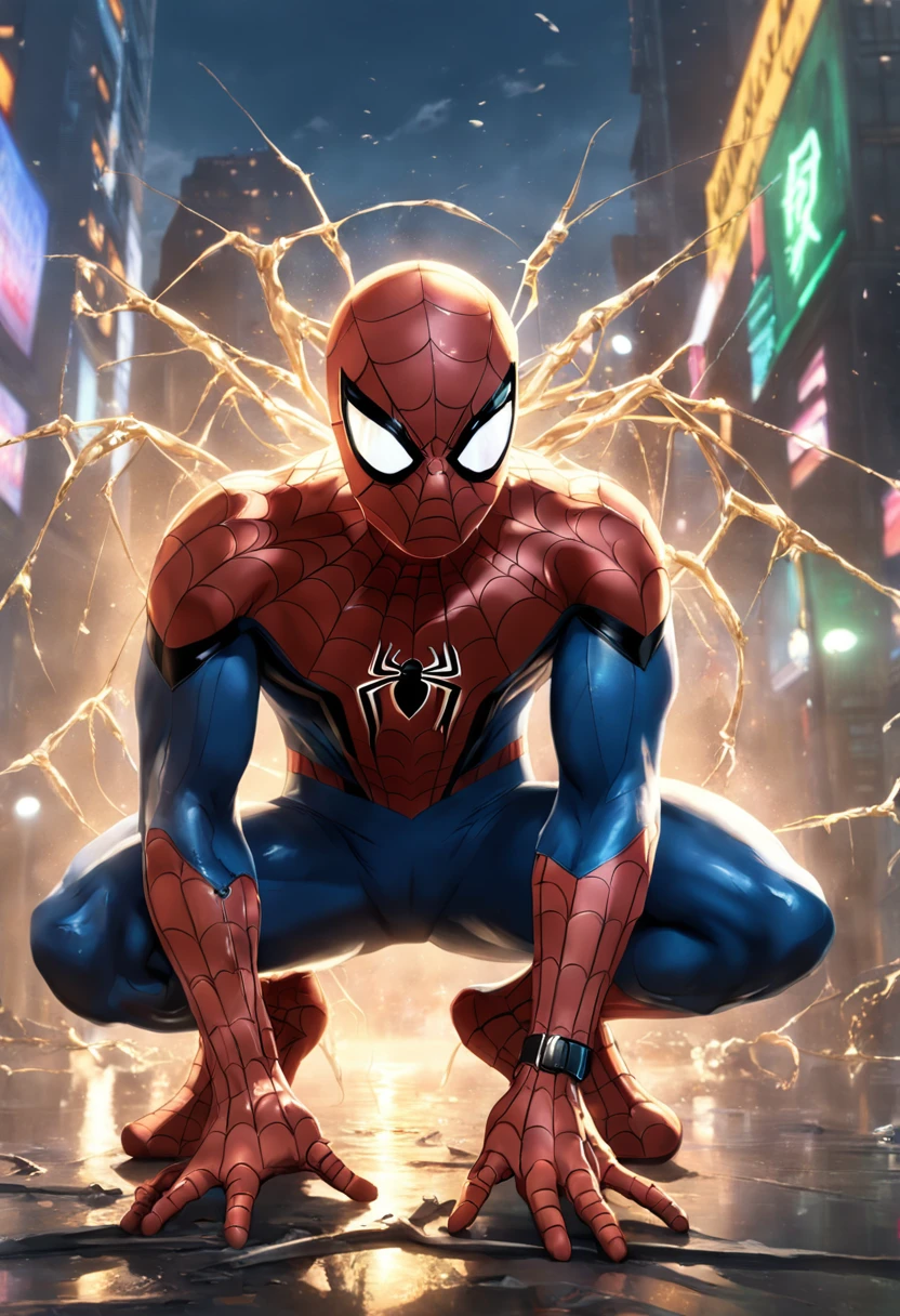Spider - man in the city with lightning coming out of his hands - SeaArt AI