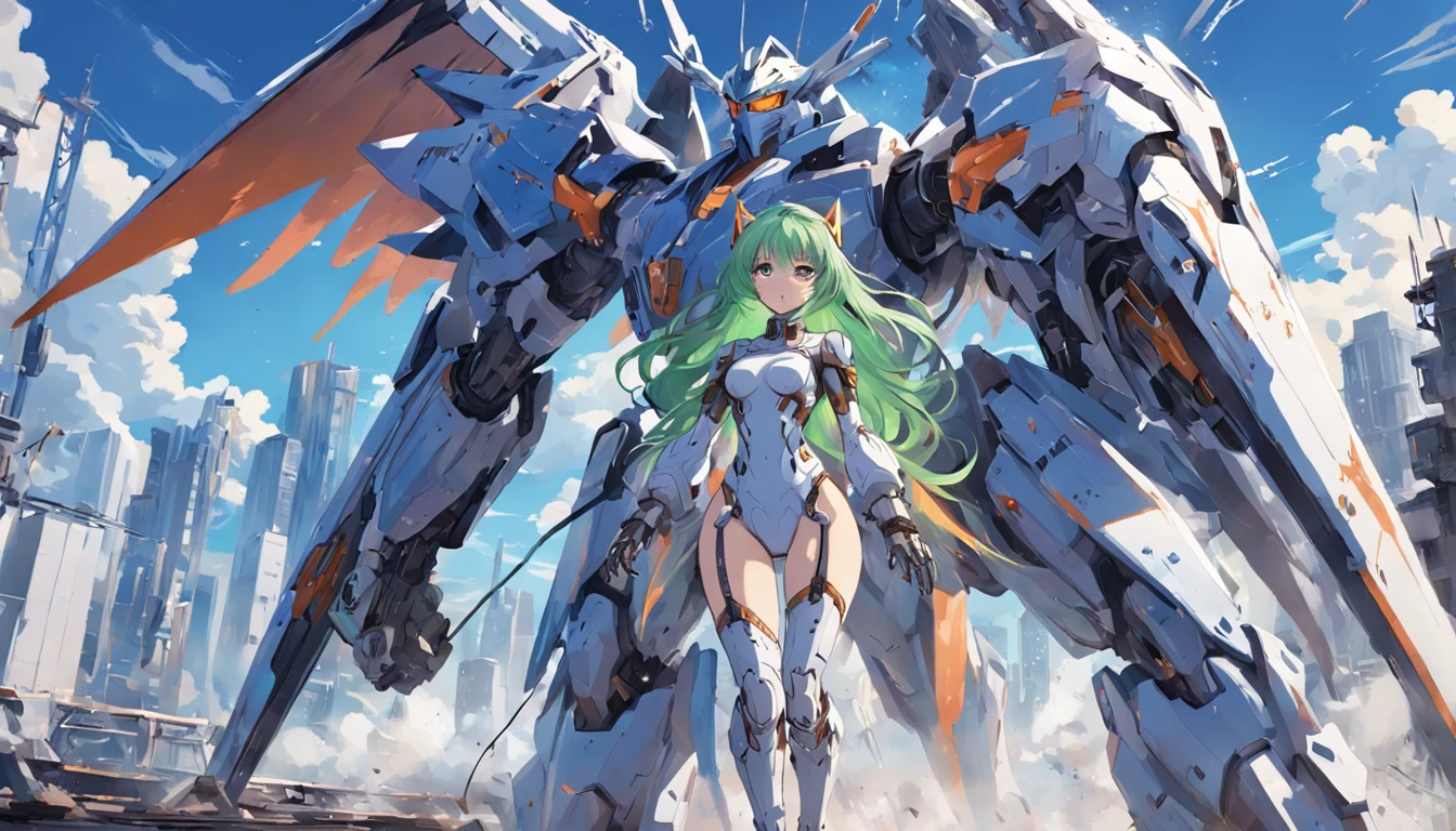 A close up of a woman standing in front of a giant robot - SeaArt AI