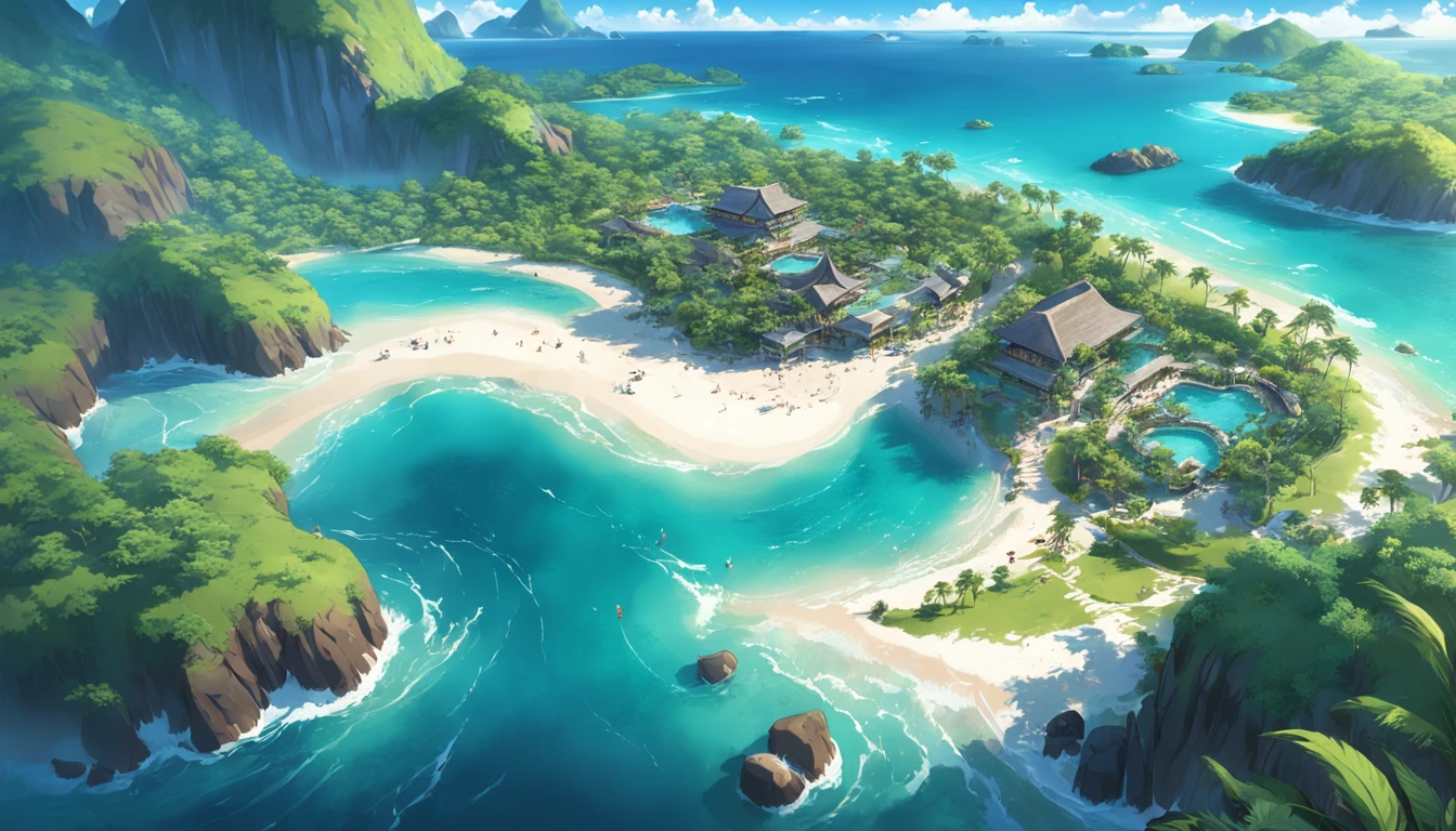 A view of a tropical island with a beach and a lagoon - SeaArt AI
