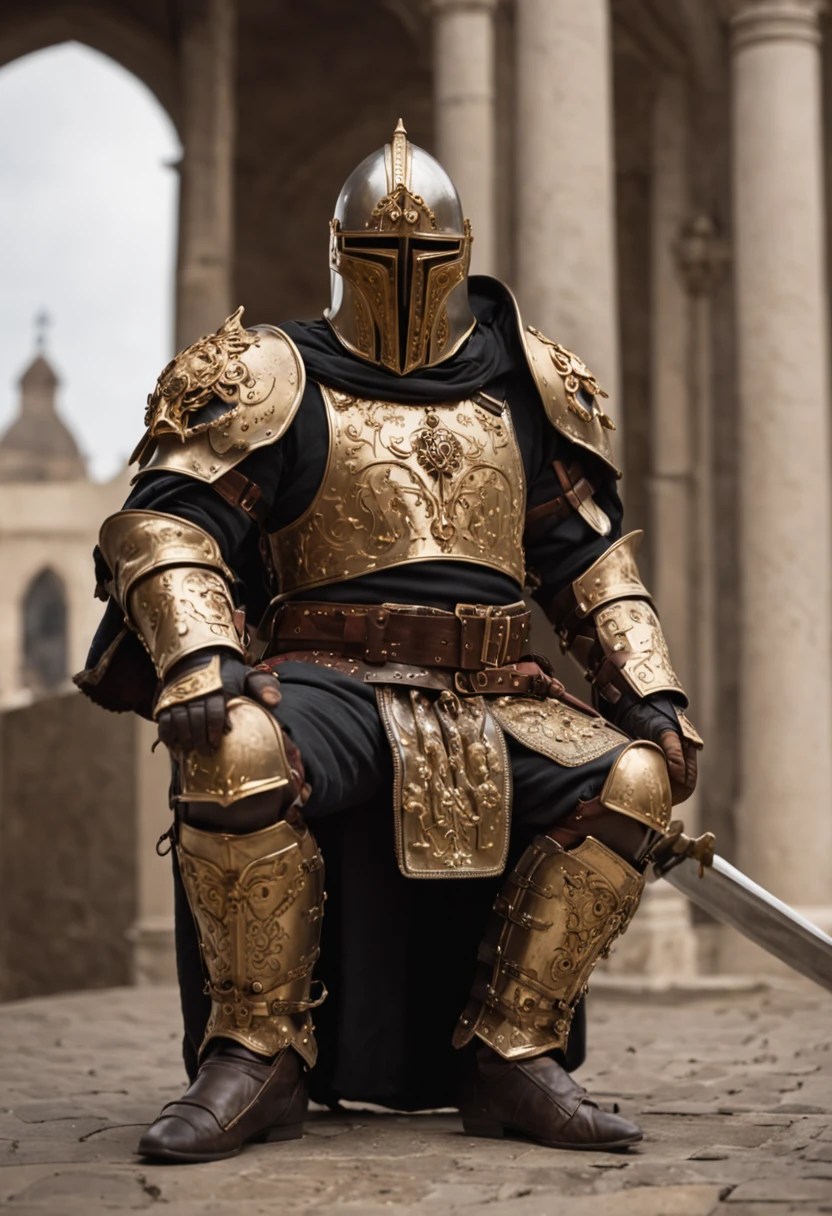 A close up of a person in armor with a sword - SeaArt AI