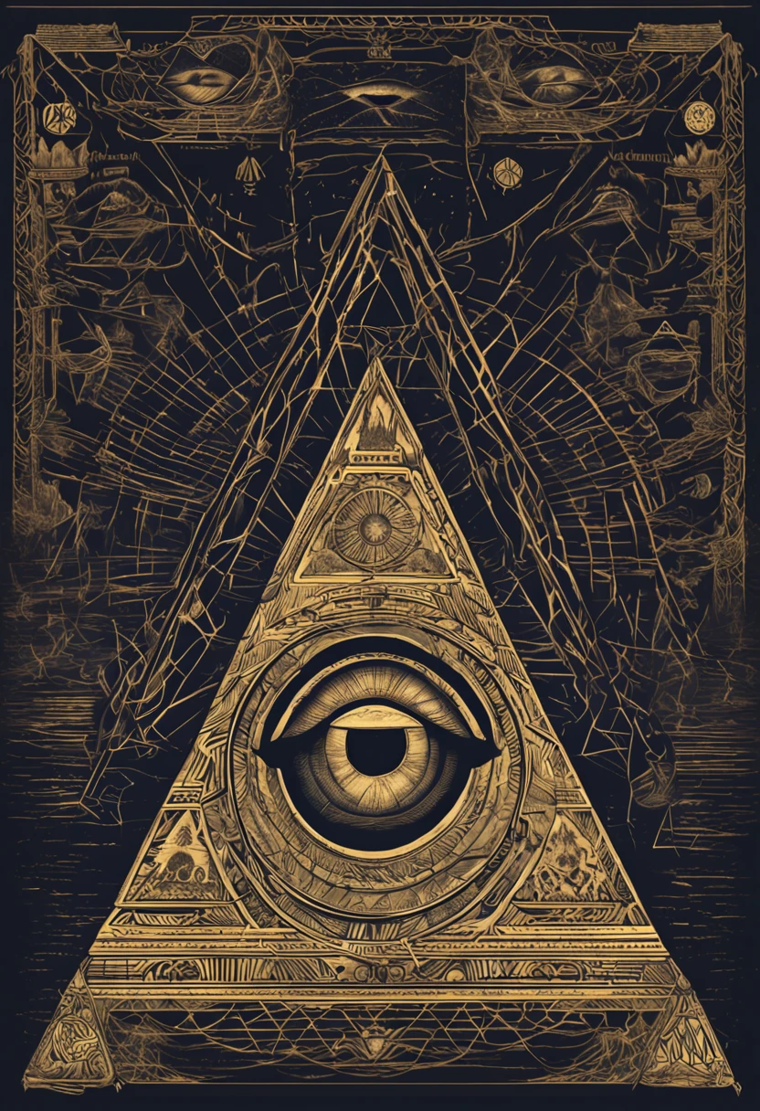 A gold and black poster with an all seeing eye - SeaArt AI