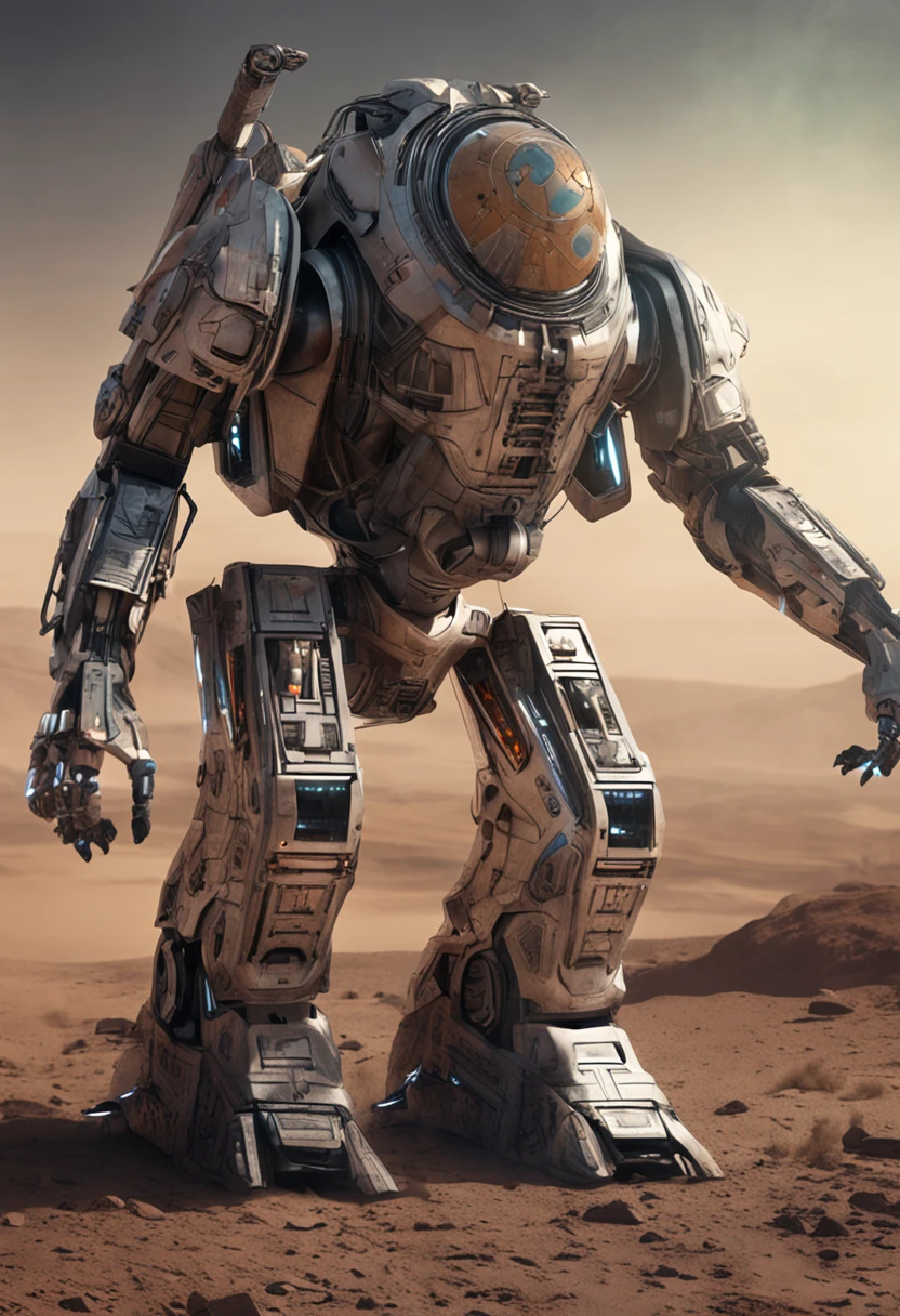 A close up of a robot standing on a desert surface - SeaArt AI