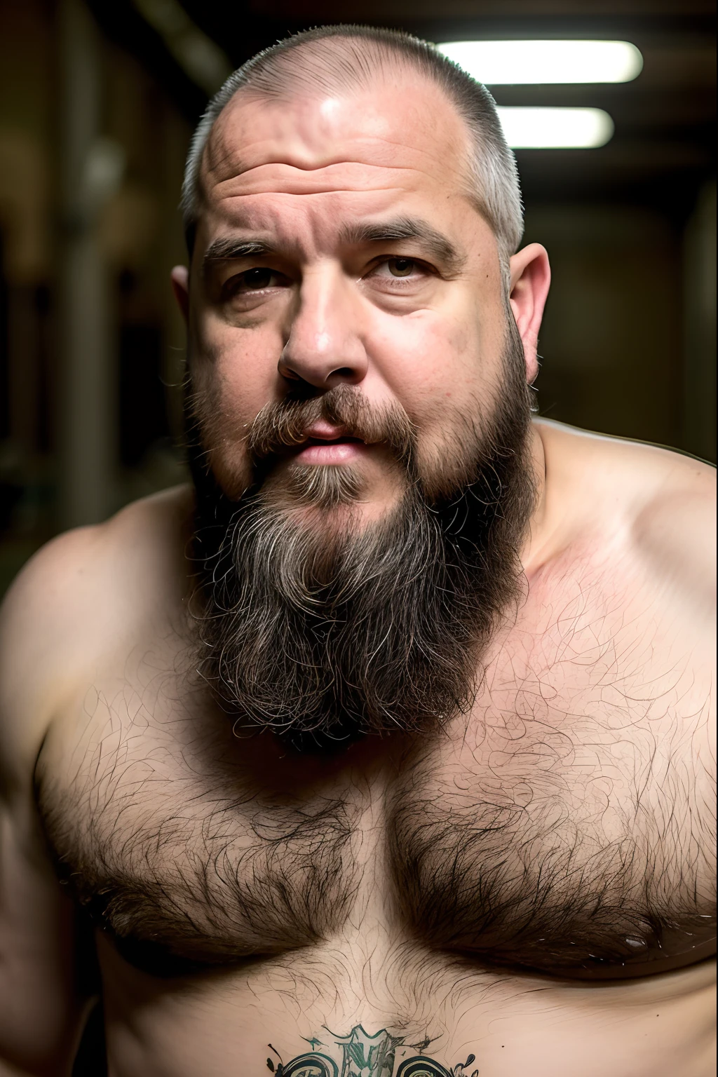 Arafed man with a beard and a tattoo on his chest - SeaArt AI