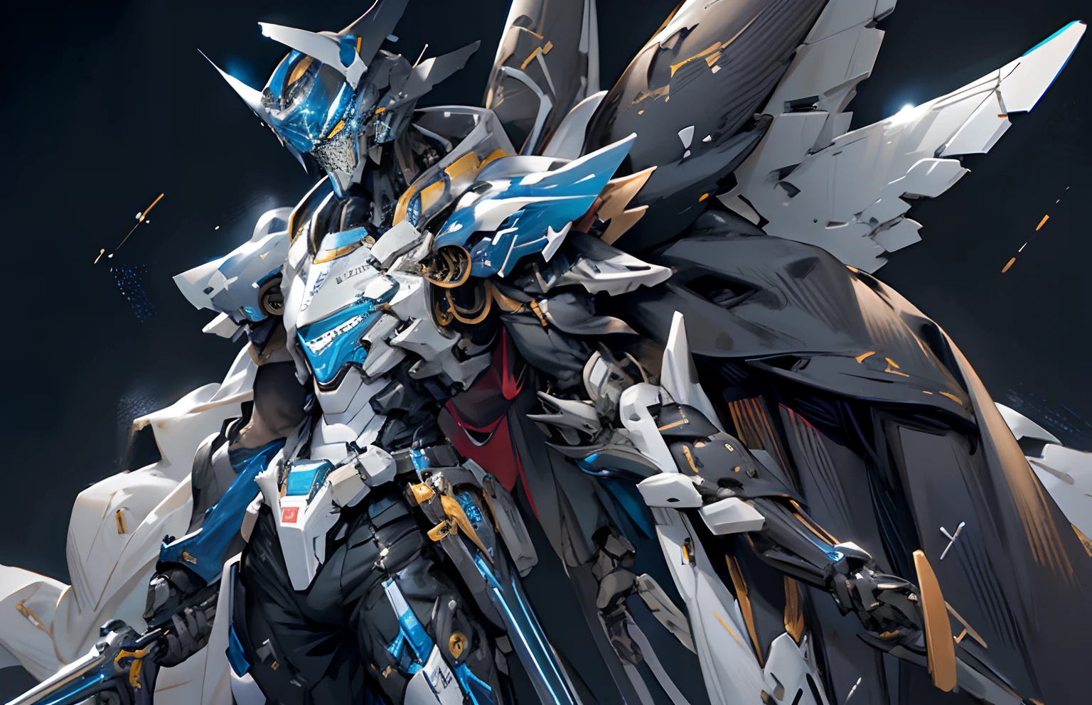 A close up of a robot with a sword and wings - SeaArt AI