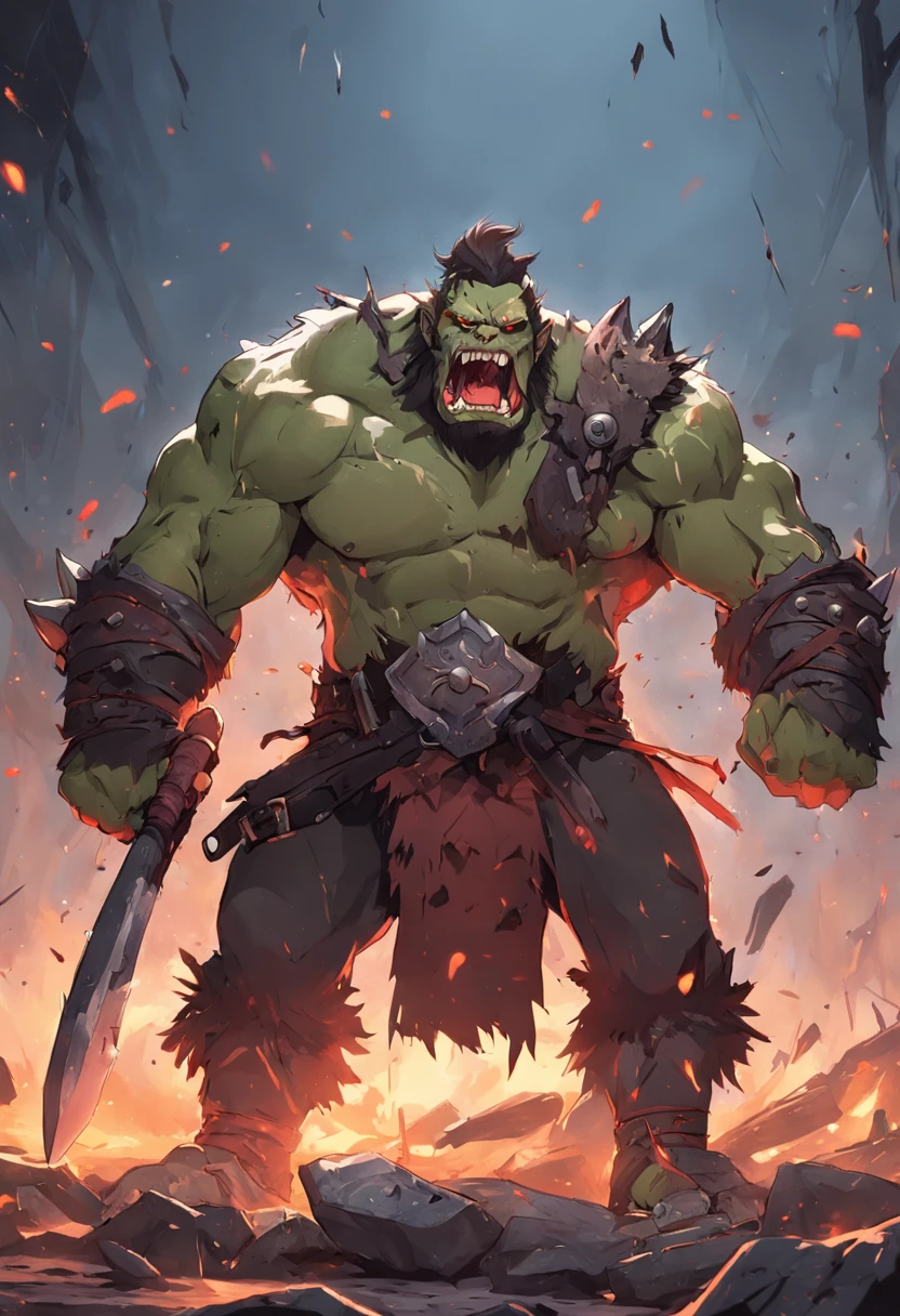 A cartoon image of a hulk with a sword in his hand - SeaArt AI