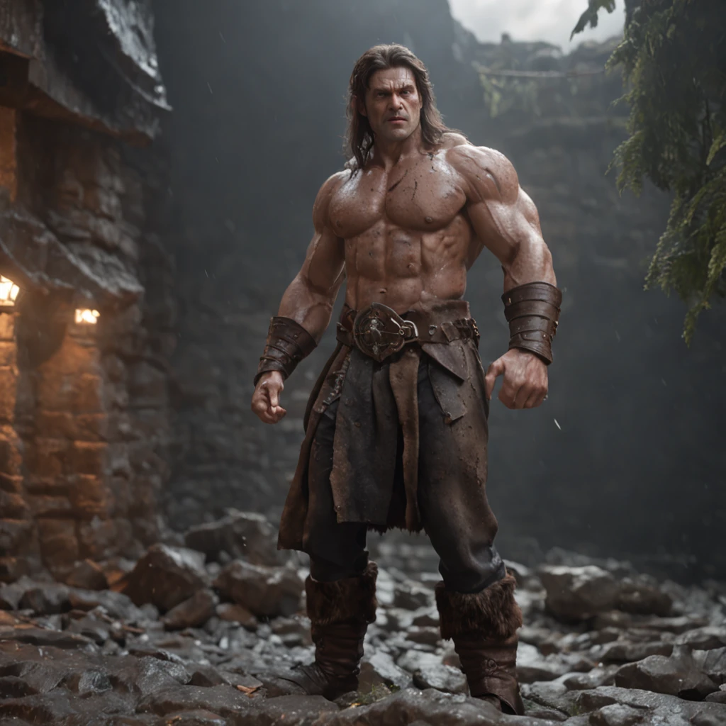 A man in a brown outfit standing in a rocky area - SeaArt AI