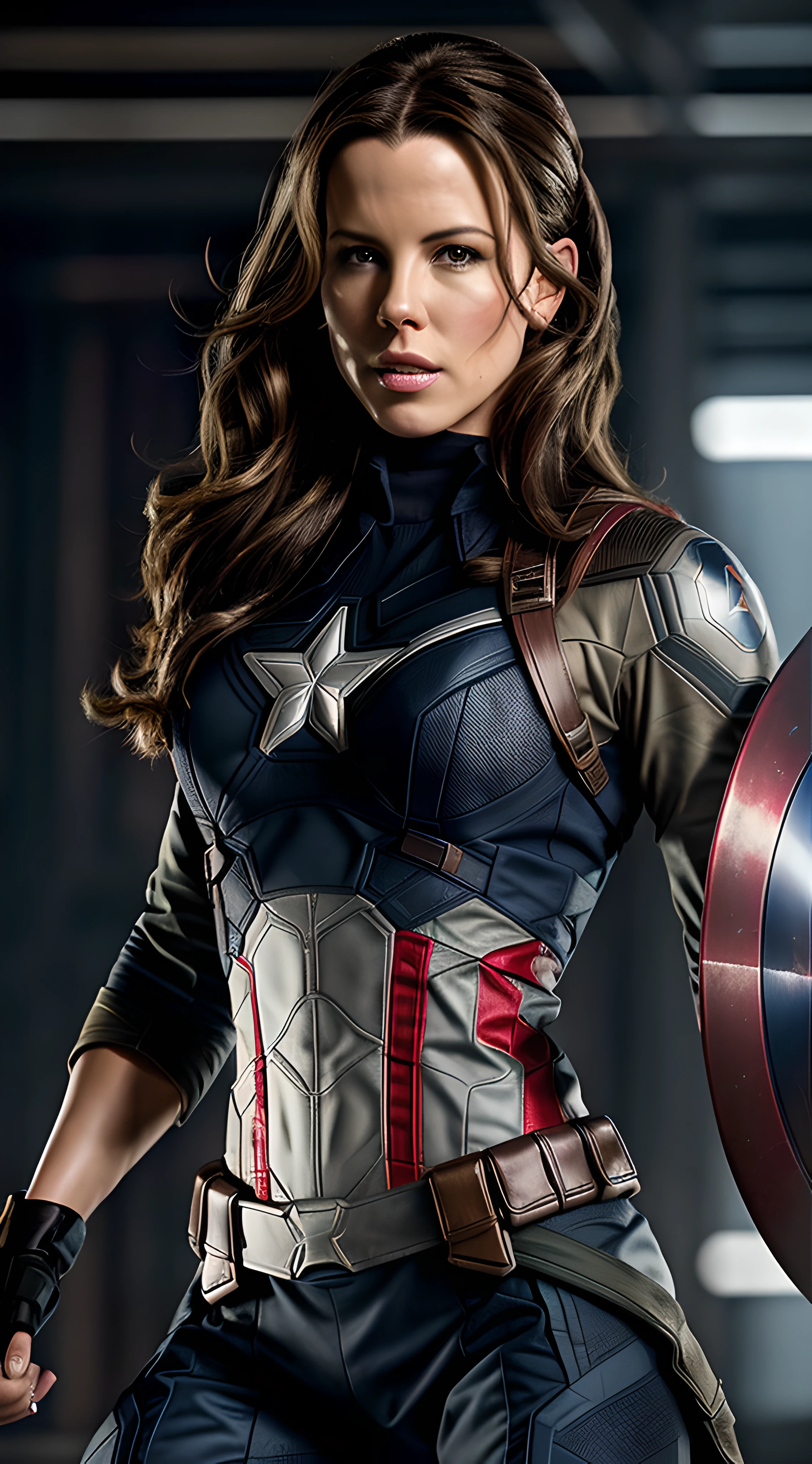Female capitan america from marvel, long brunette hair, blue eyes ...
