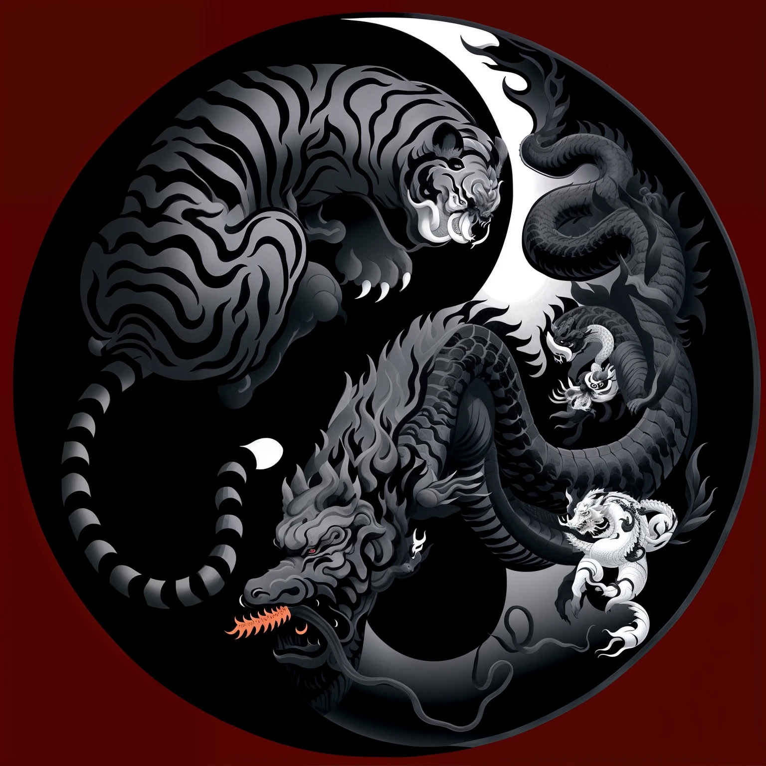 Yin dragon and tiger with two heads in the middle of a yin yin yin yin ...