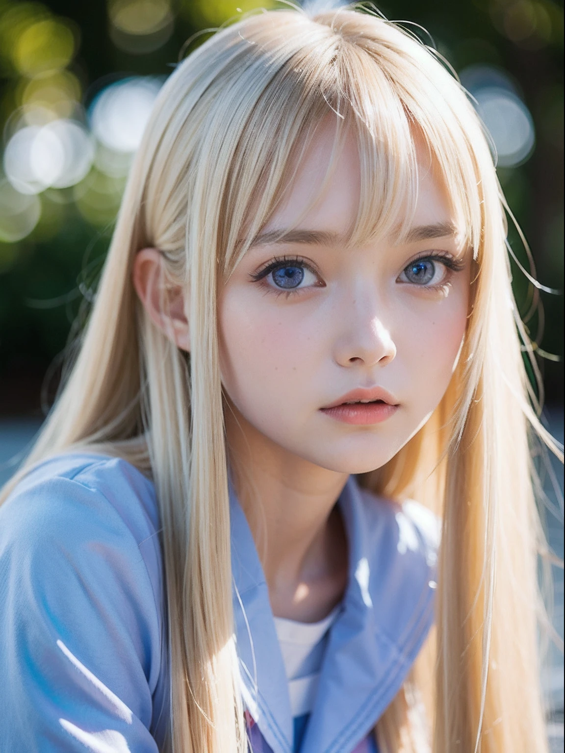 A close up of a young girl with long blonde hair - SeaArt AI