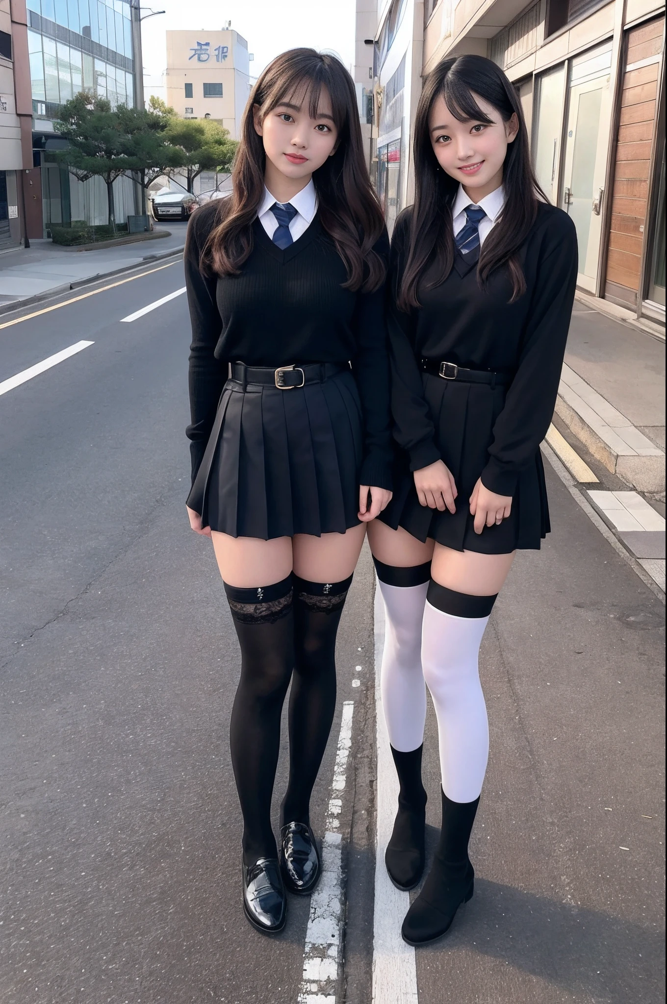 Two asian women in school uniforms posing for a picture - SeaArt AI
