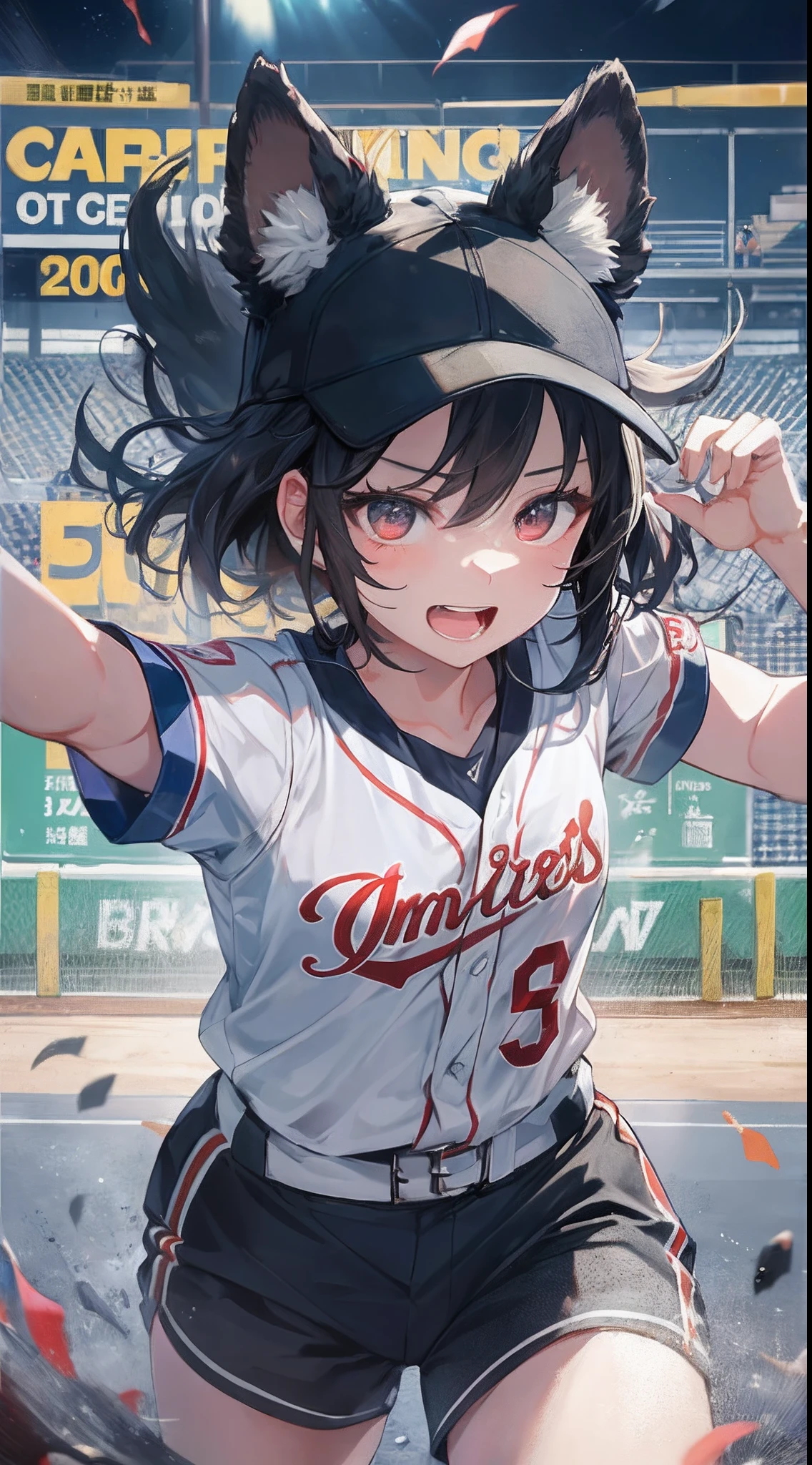 Anime baseball player with a cat ear and a baseball cap - SeaArt AI