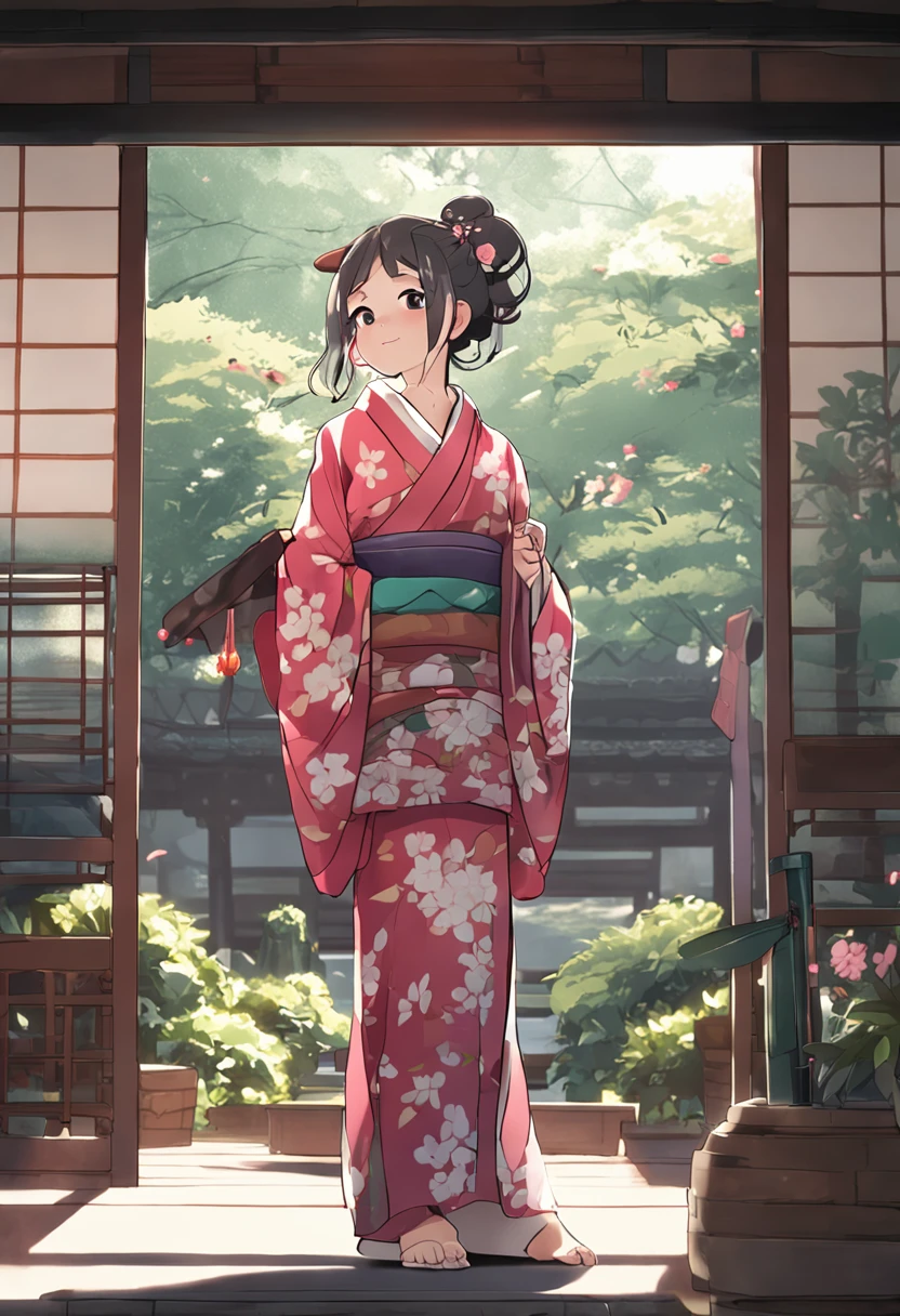 Anime girl in kimono outfit standing in front of a window - SeaArt AI