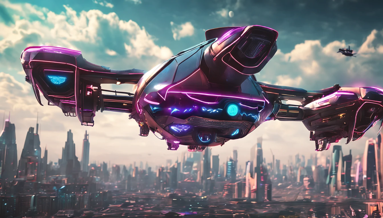 Futuristic city with futuristic flying vehicles and futuristic ...