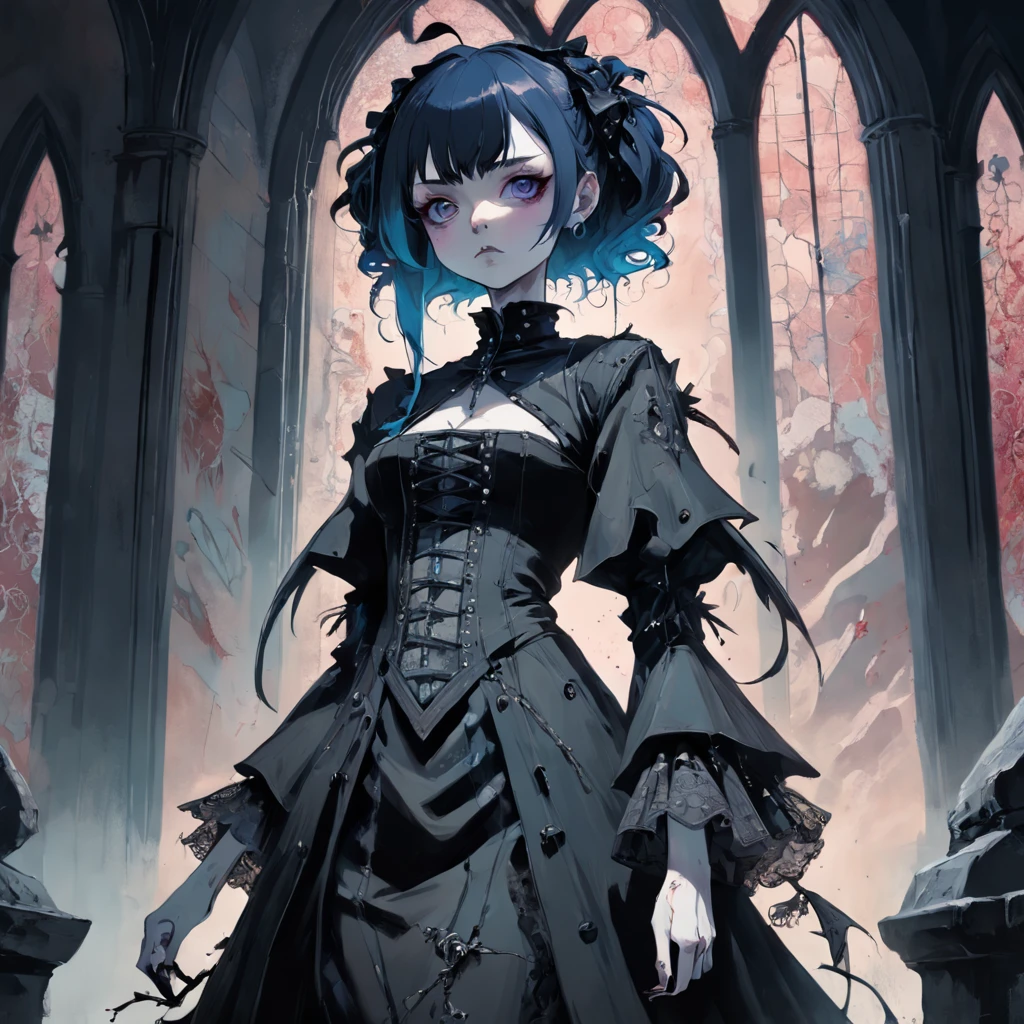 A close up of a woman in a dress standing in a gothic setting - SeaArt AI