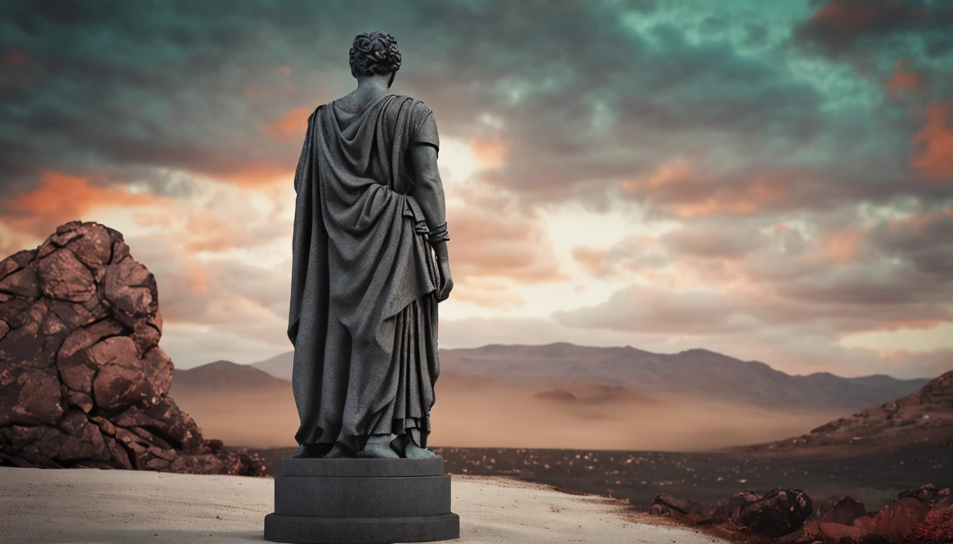 A statue of a man standing on top of a rock - SeaArt AI