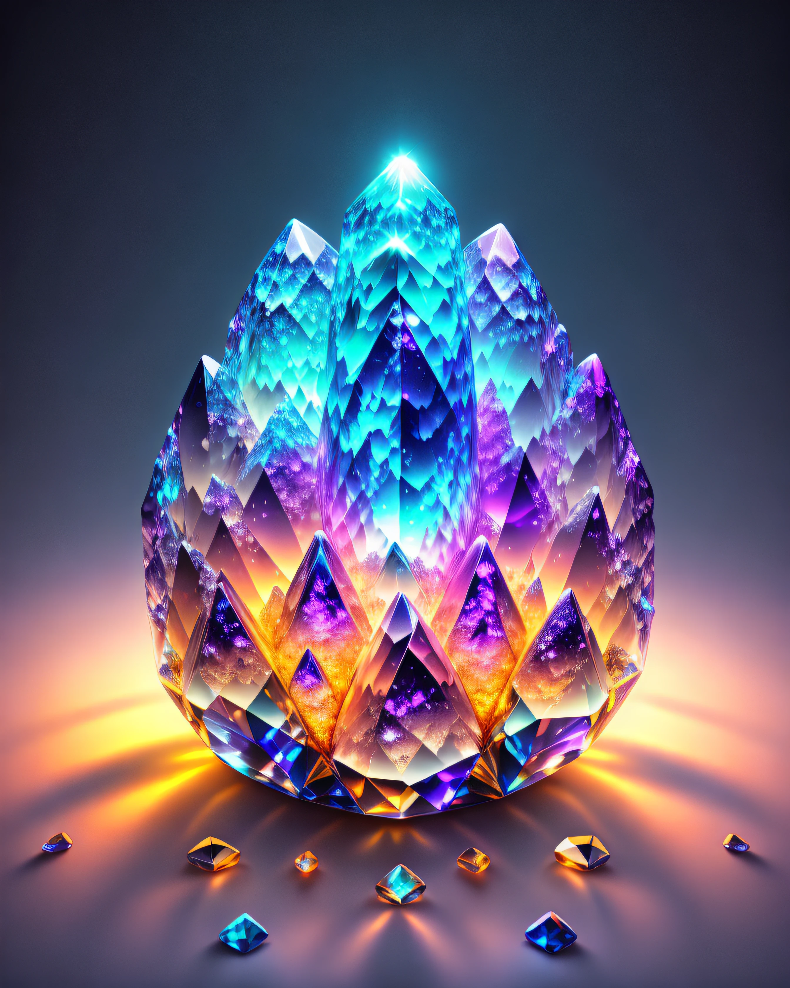 A very colorful crystal stone with many small crystals around it ...