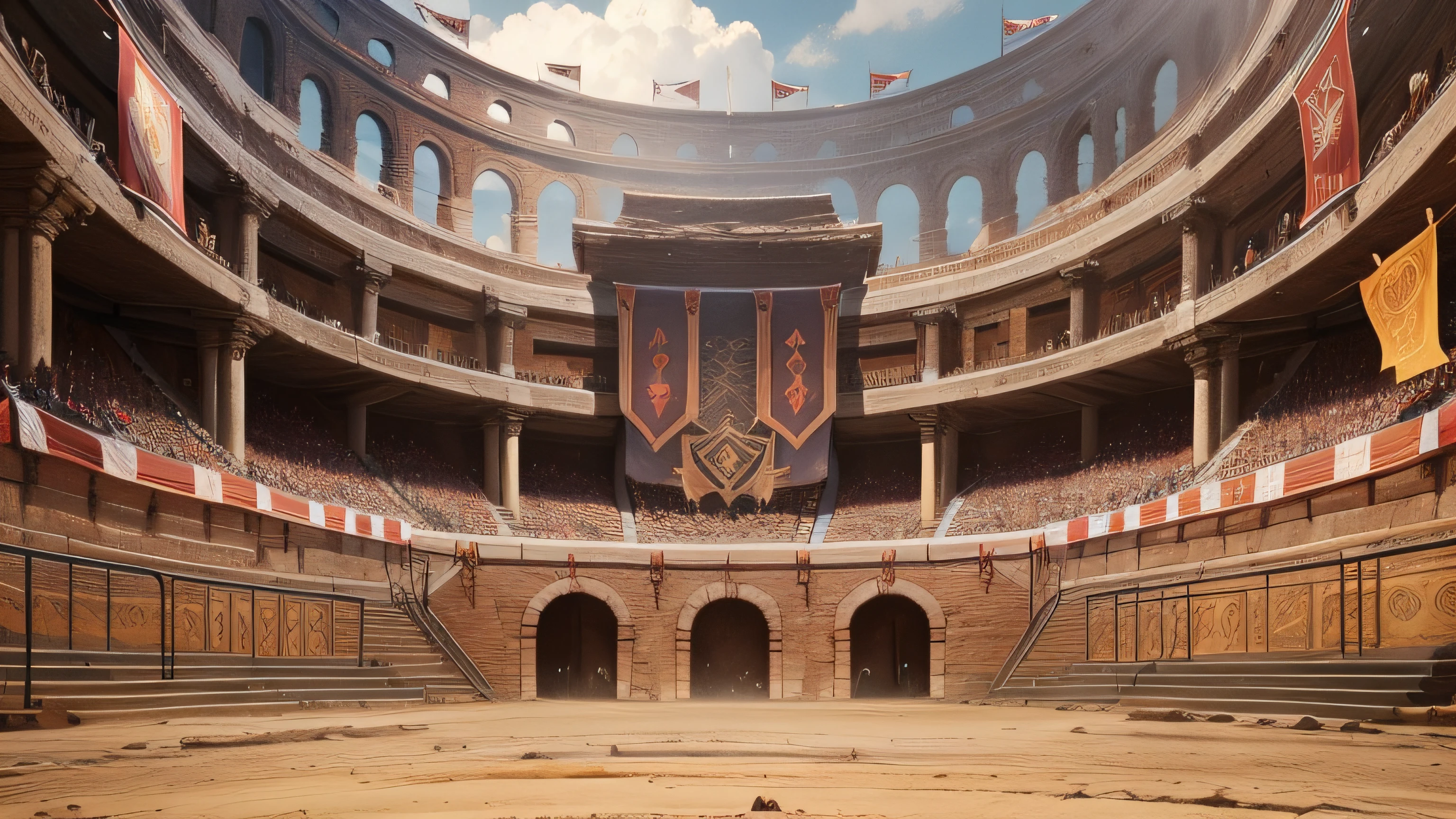 Arafed arena with a large flag and a few flags - SeaArt AI