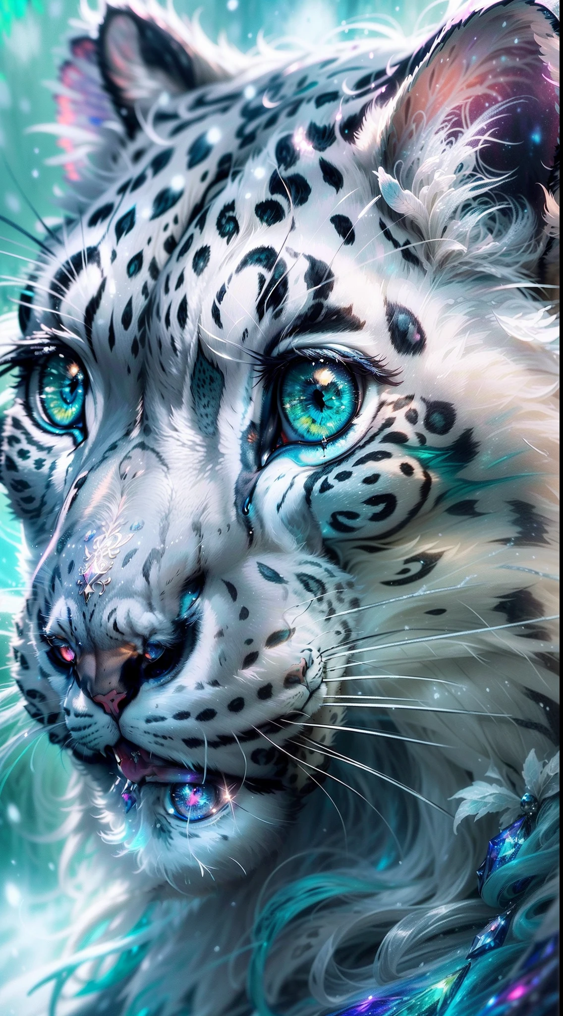 A close up of a snow leopard with blue eyes and long hair - SeaArt AI