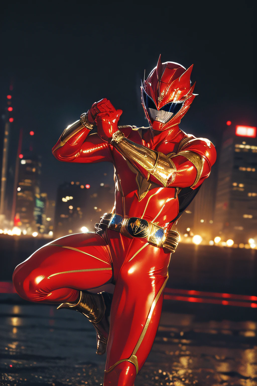 A close up of a person in a red suit posing for a picture - SeaArt AI