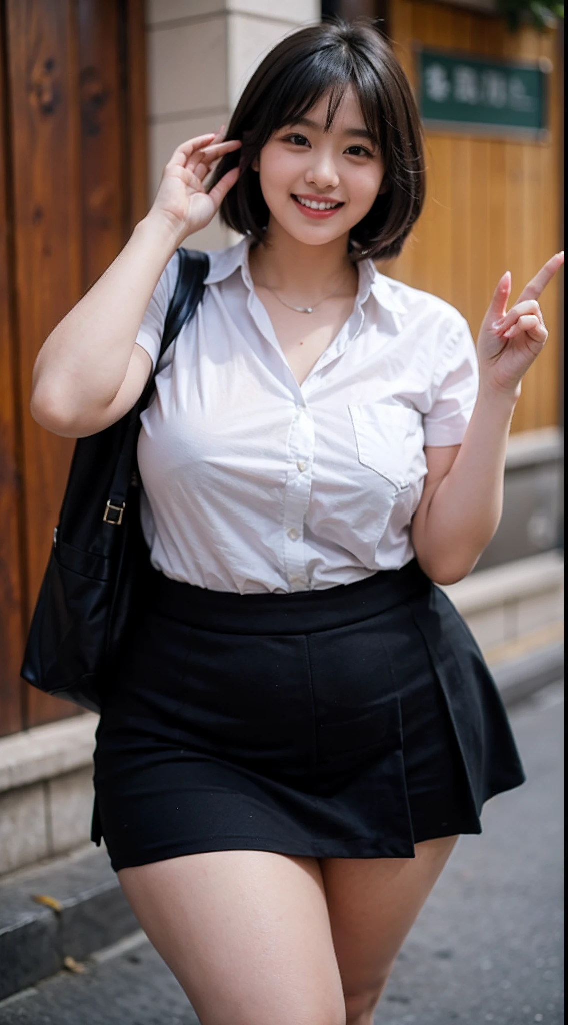 Araffe asian woman in a short skirt and white shirt - SeaArt AI