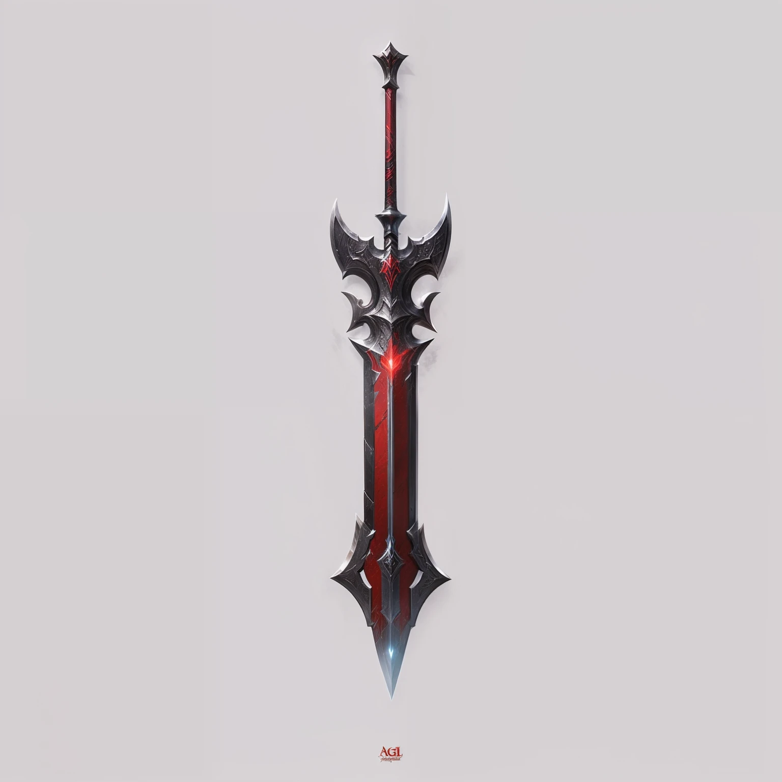 A close up of a sword with a red and black design - SeaArt AI