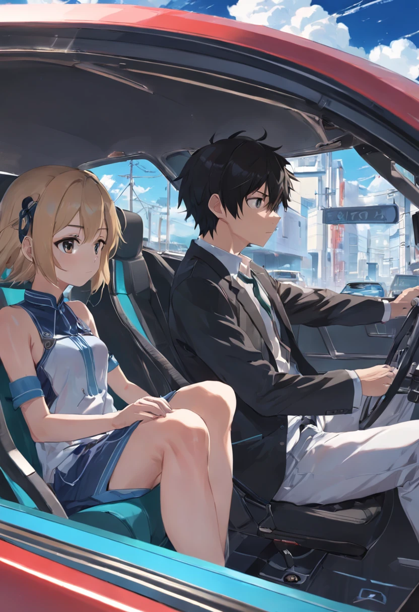 Anime characters sitting in a car with a woman sitting in the passenger ...