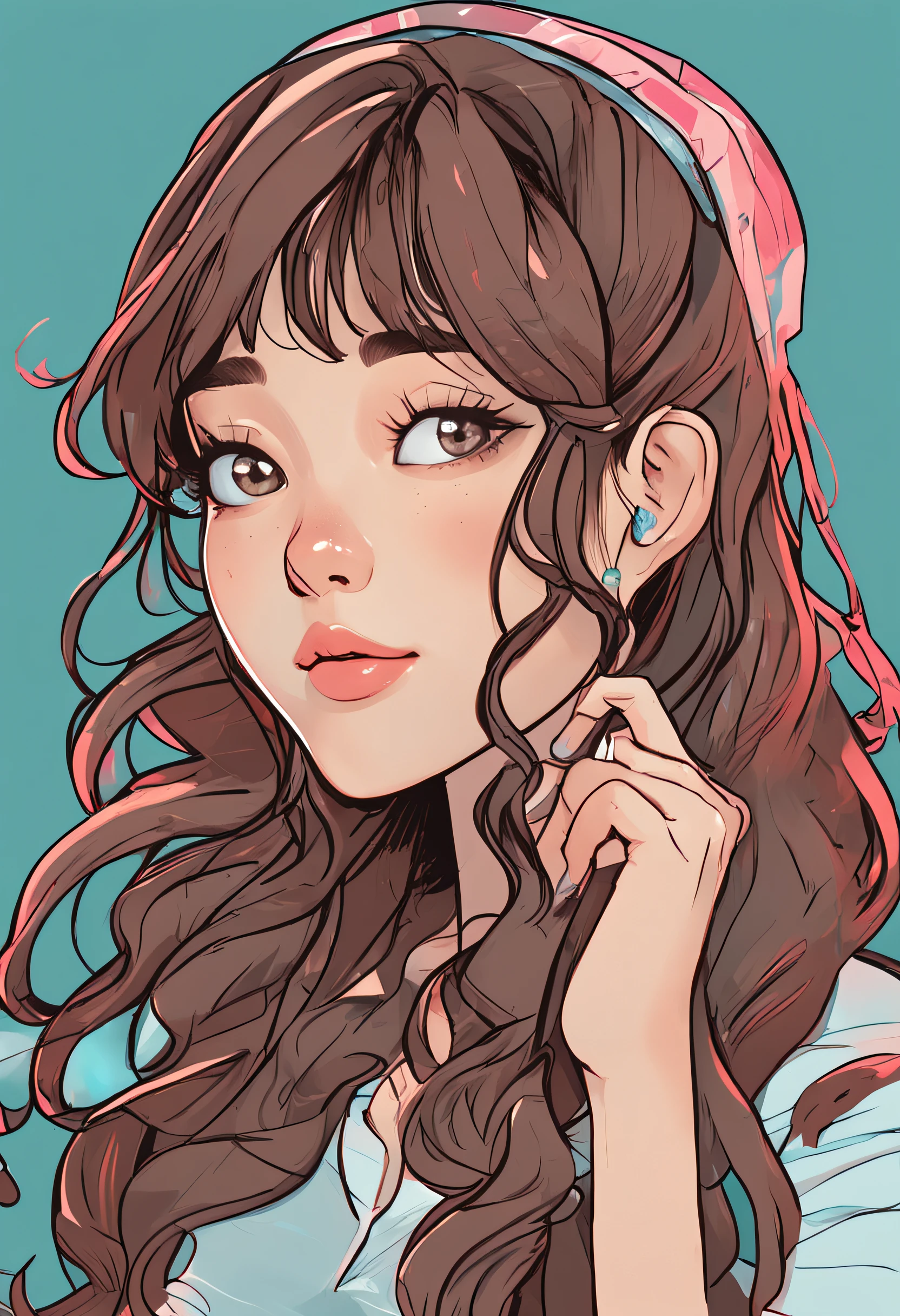 A close up of a woman with long hair and a pink headband - SeaArt AI