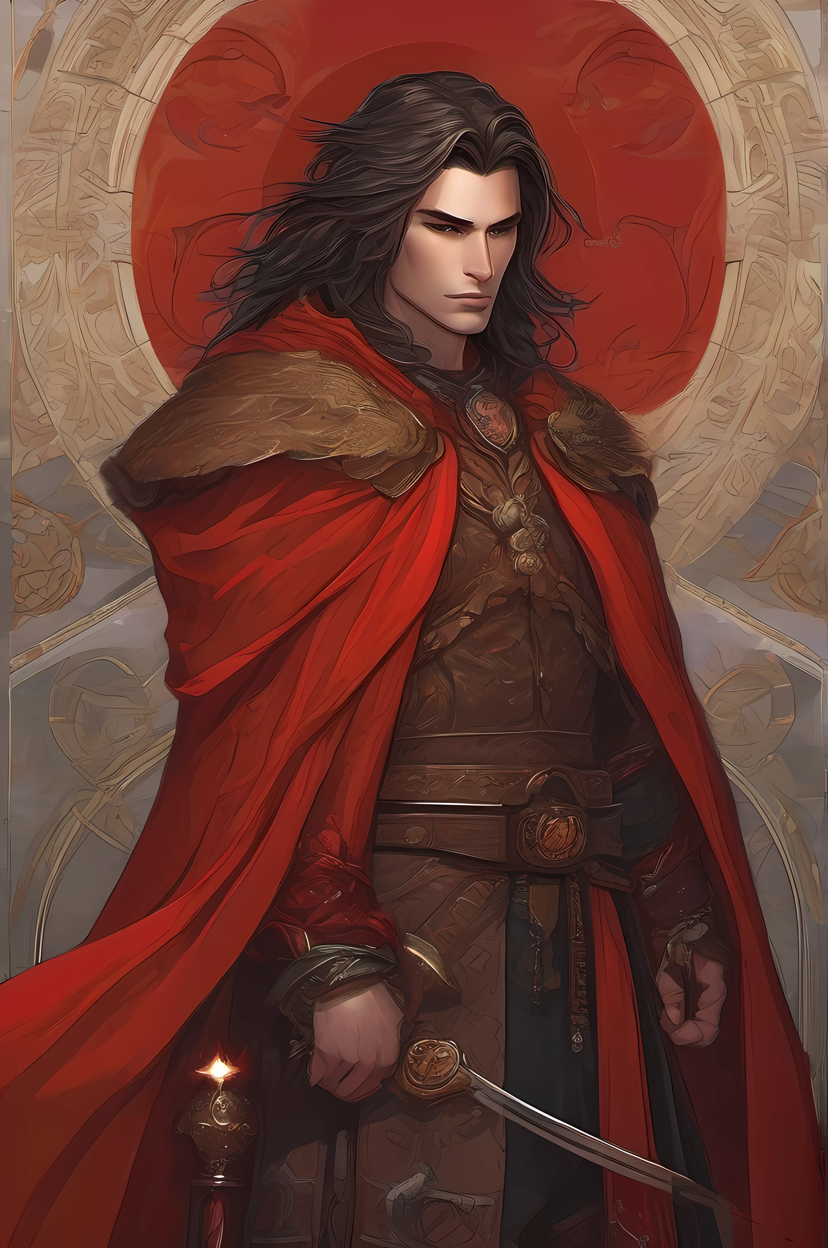 A painting of a man in a red cloak holding a sword - SeaArt AI