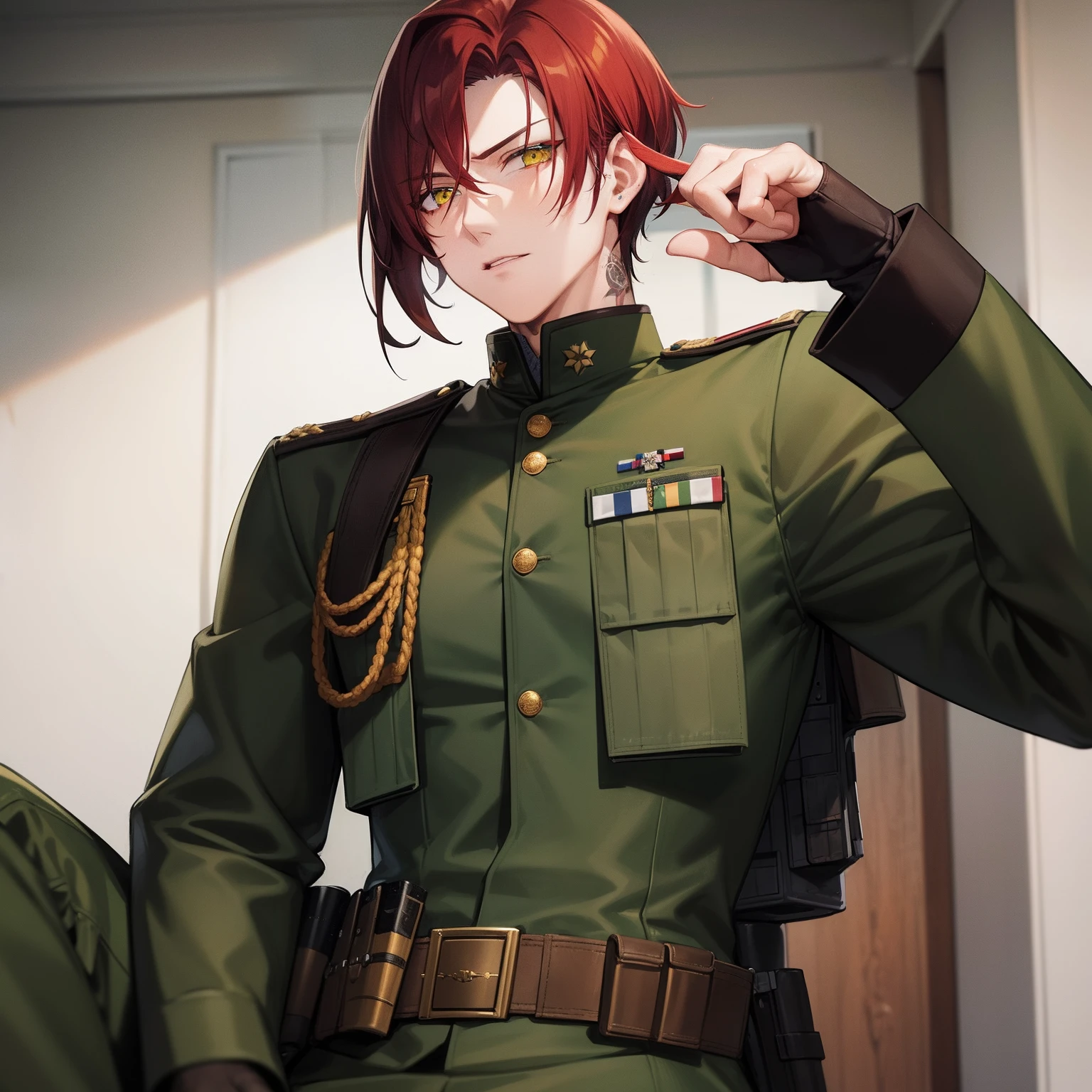 Anime - style image of a man in uniform with red hair - SeaArt AI