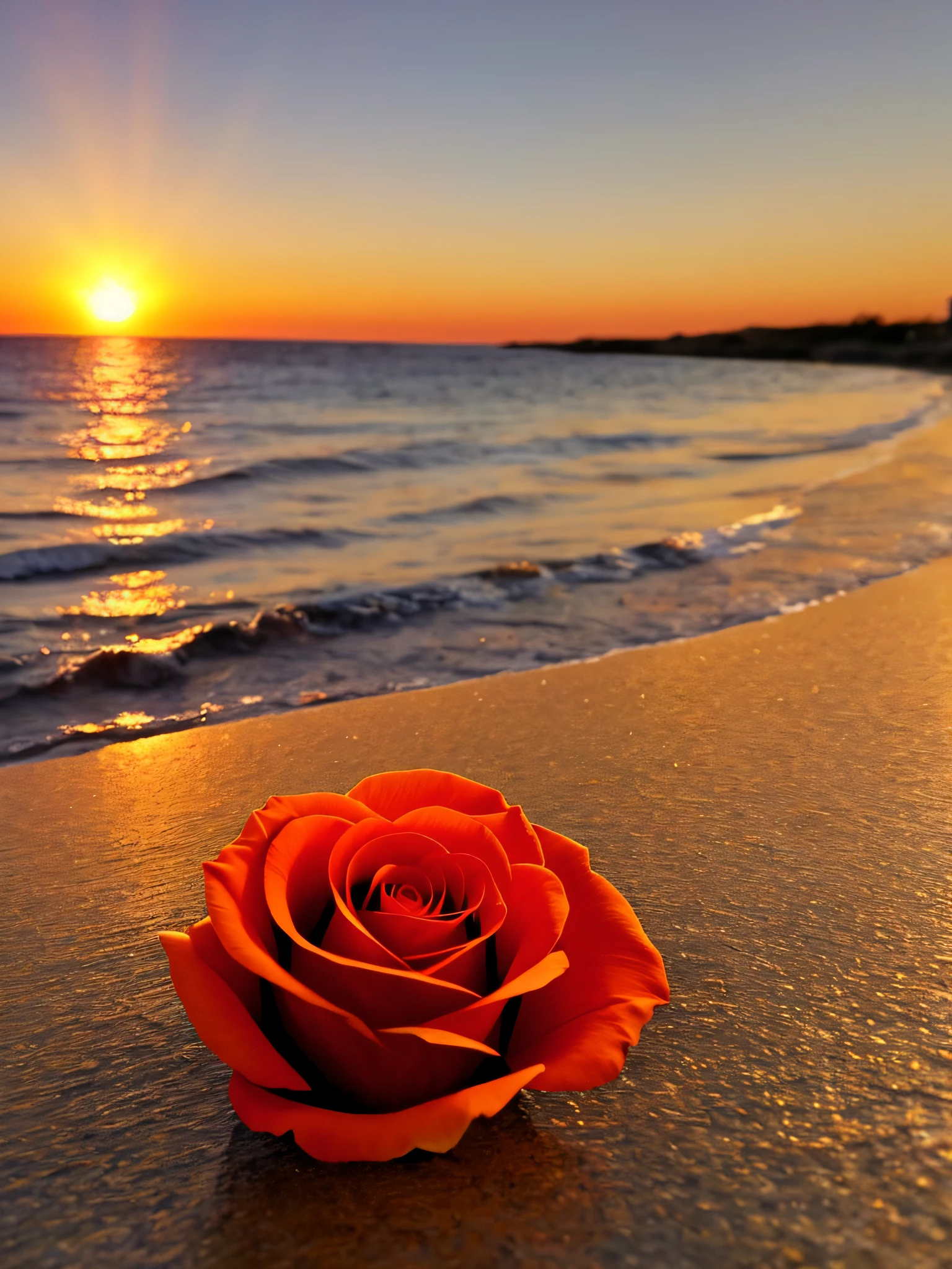 Arafed rose on the beach at sunset with the sun setting - SeaArt AI