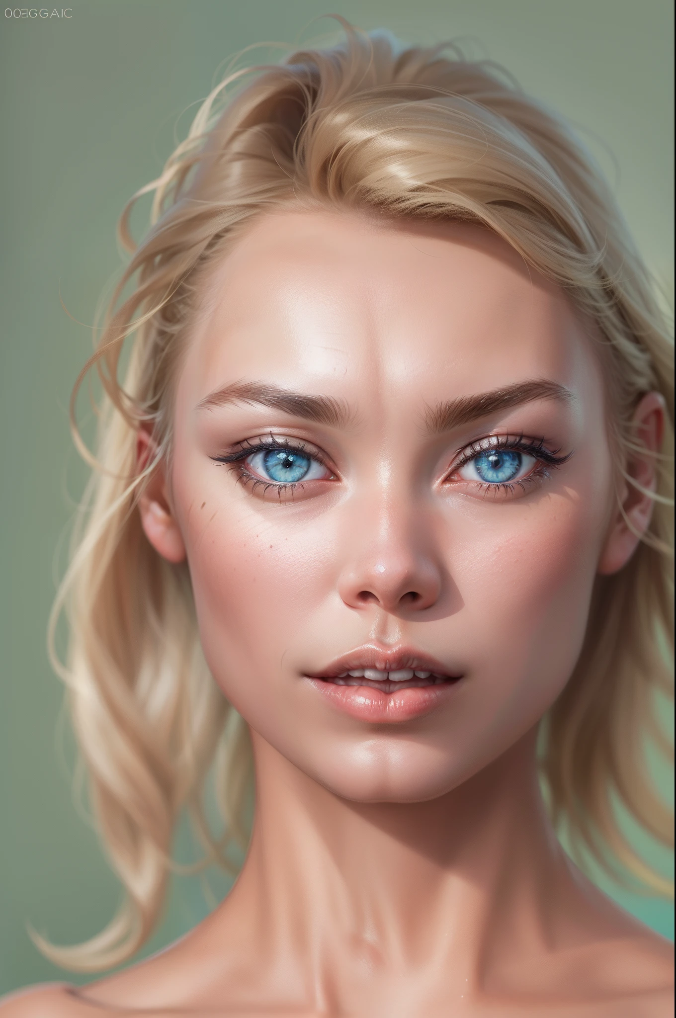 A woman with blue eyes and blonde hair is posing for a picture - SeaArt AI