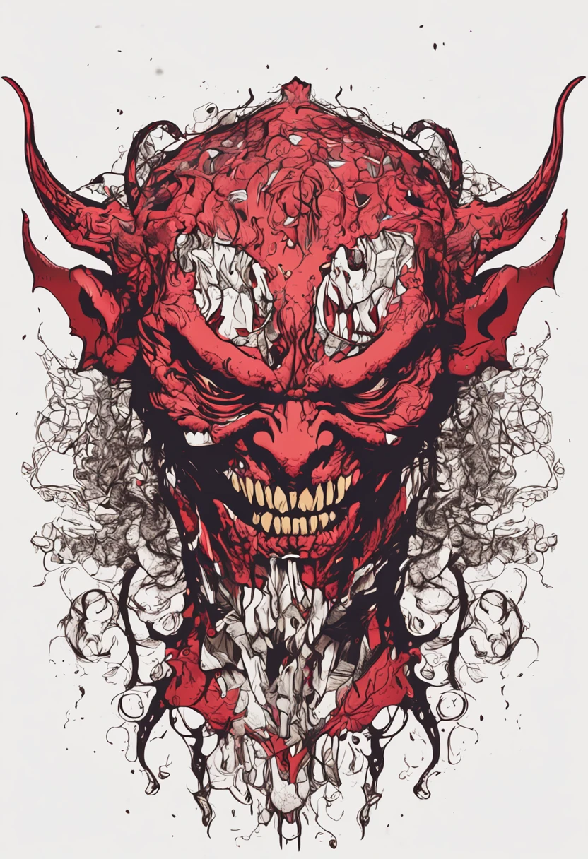 A red devil with horns and fangs on a white background - SeaArt AI