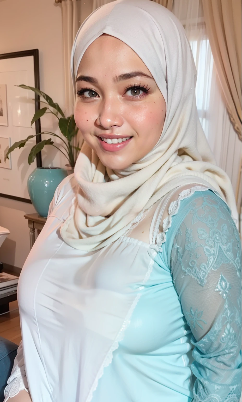 There is a woman wearing a hijab posing for a picture - SeaArt AI