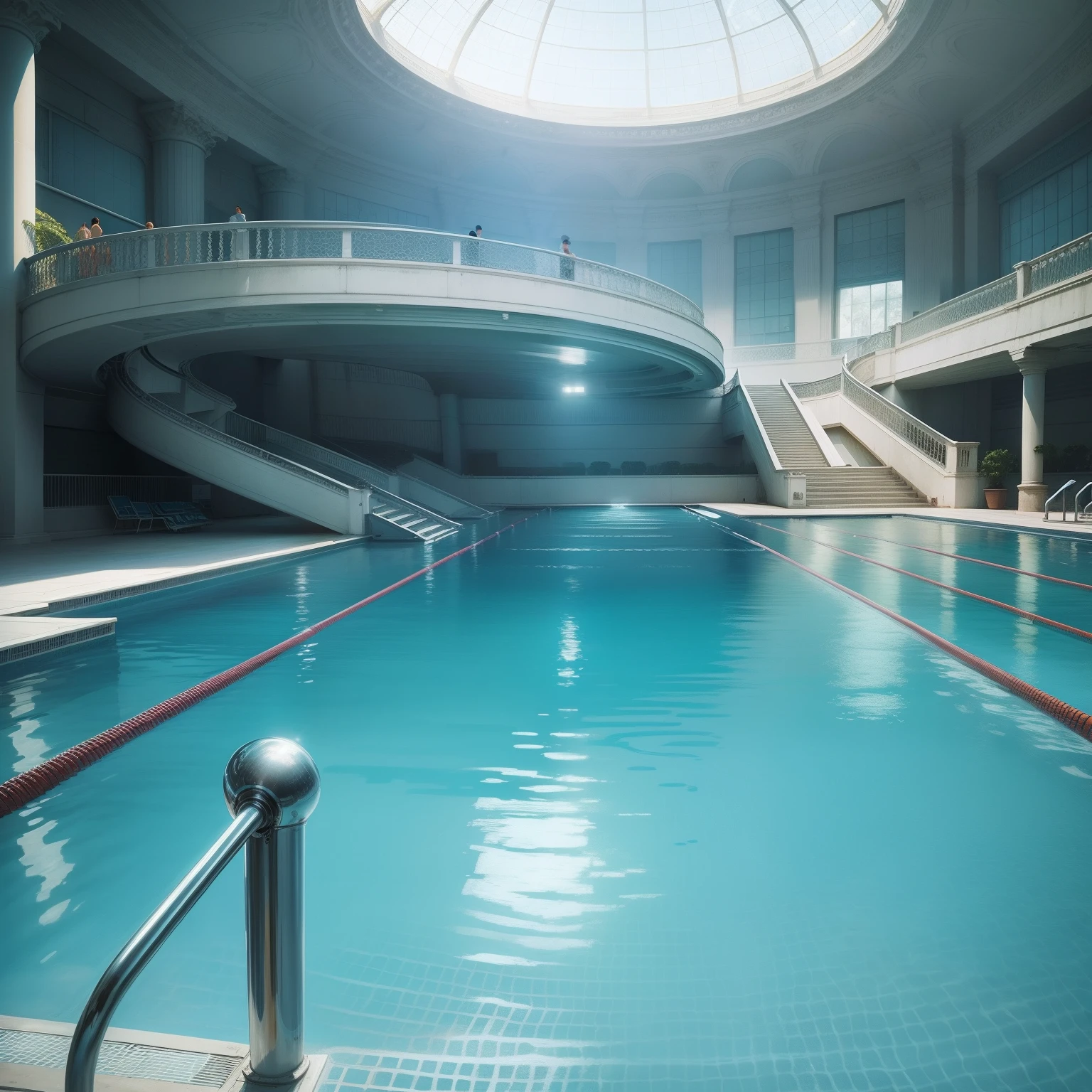 There is a pool with a large swimming pool in it - SeaArt AI