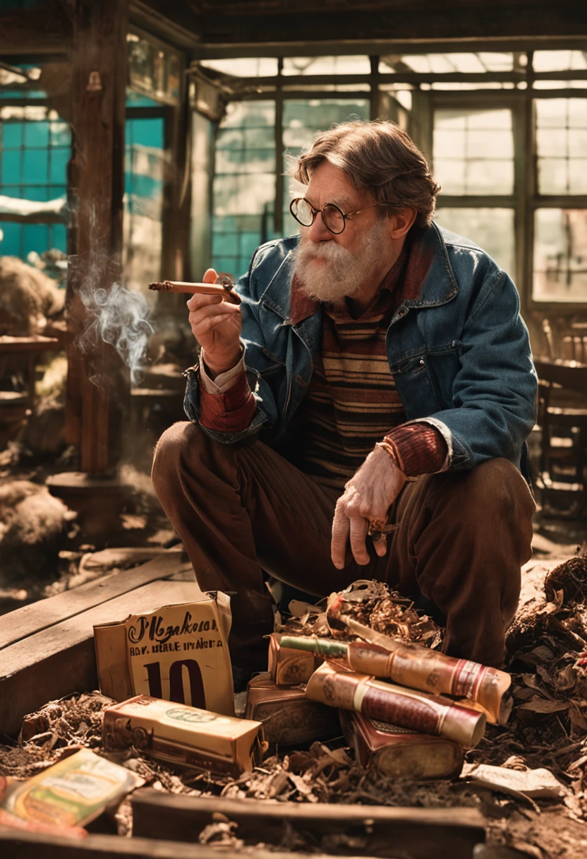 A man sitting on the ground smoking a cigarette and smoking a cigarette ...