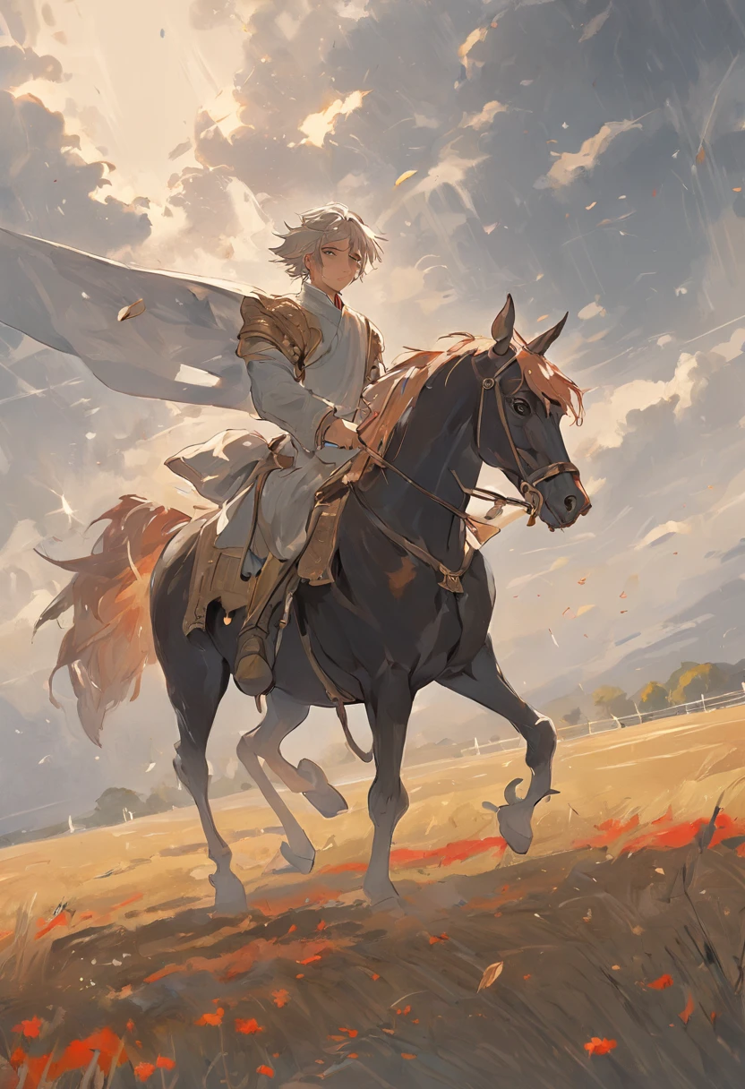 Anime - style painting of a woman riding a horse in a field - SeaArt AI