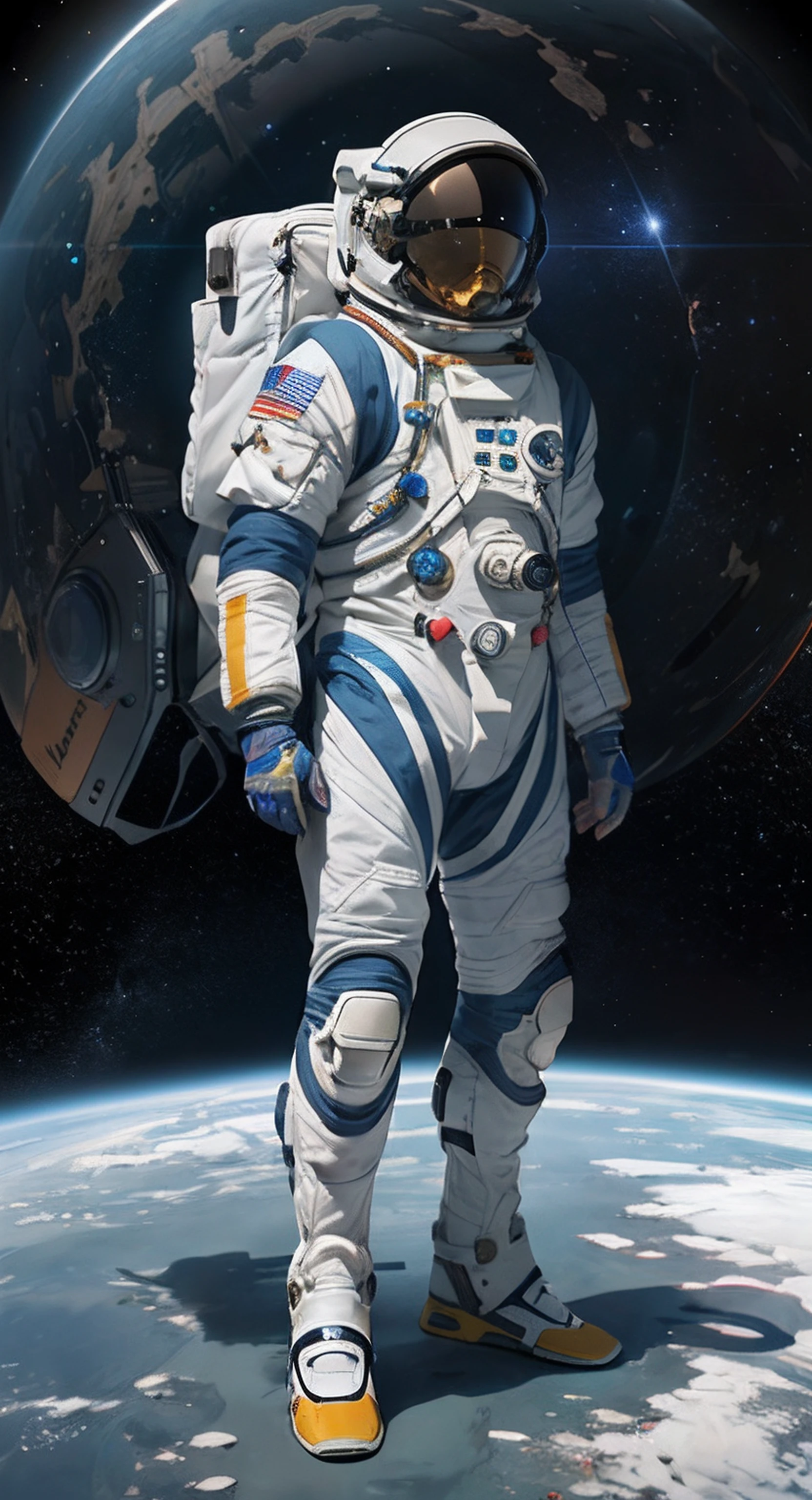 Astronaut in space suit standing in front of a planet - SeaArt AI