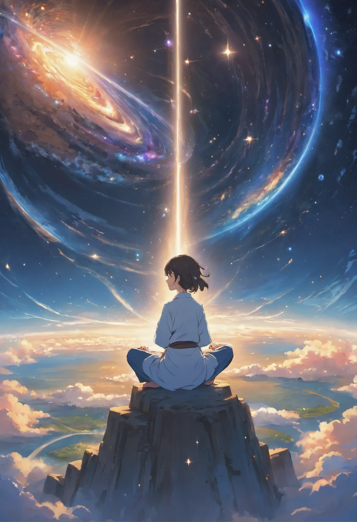 A girl sitting on a rock looking at a star in the sky - SeaArt AI