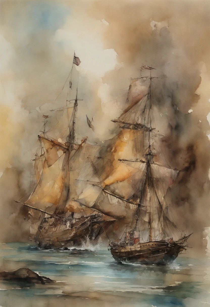 Painting of a ship in the water with a rock in the background - SeaArt AI