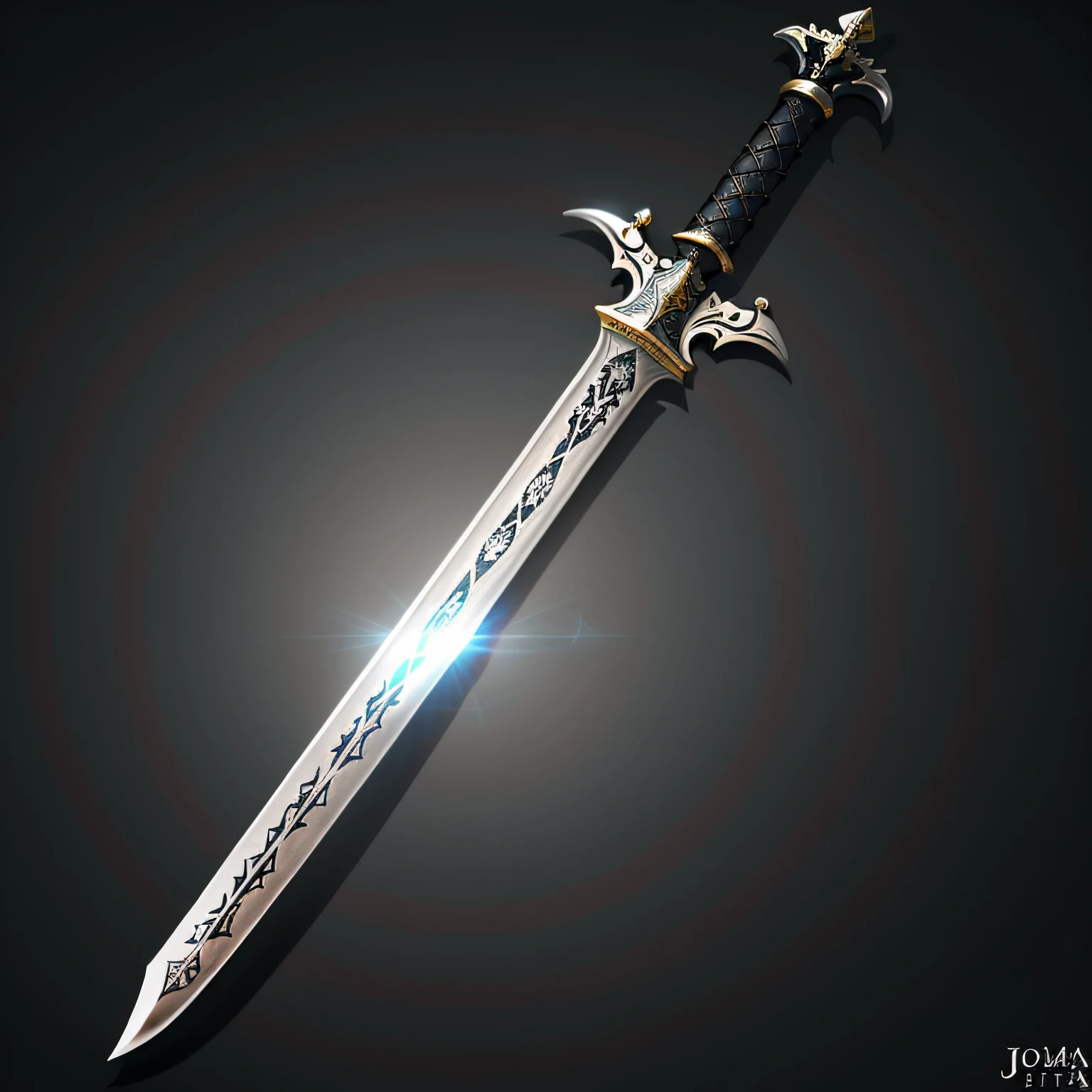 A close up of a sword with a light shining on it - SeaArt AI