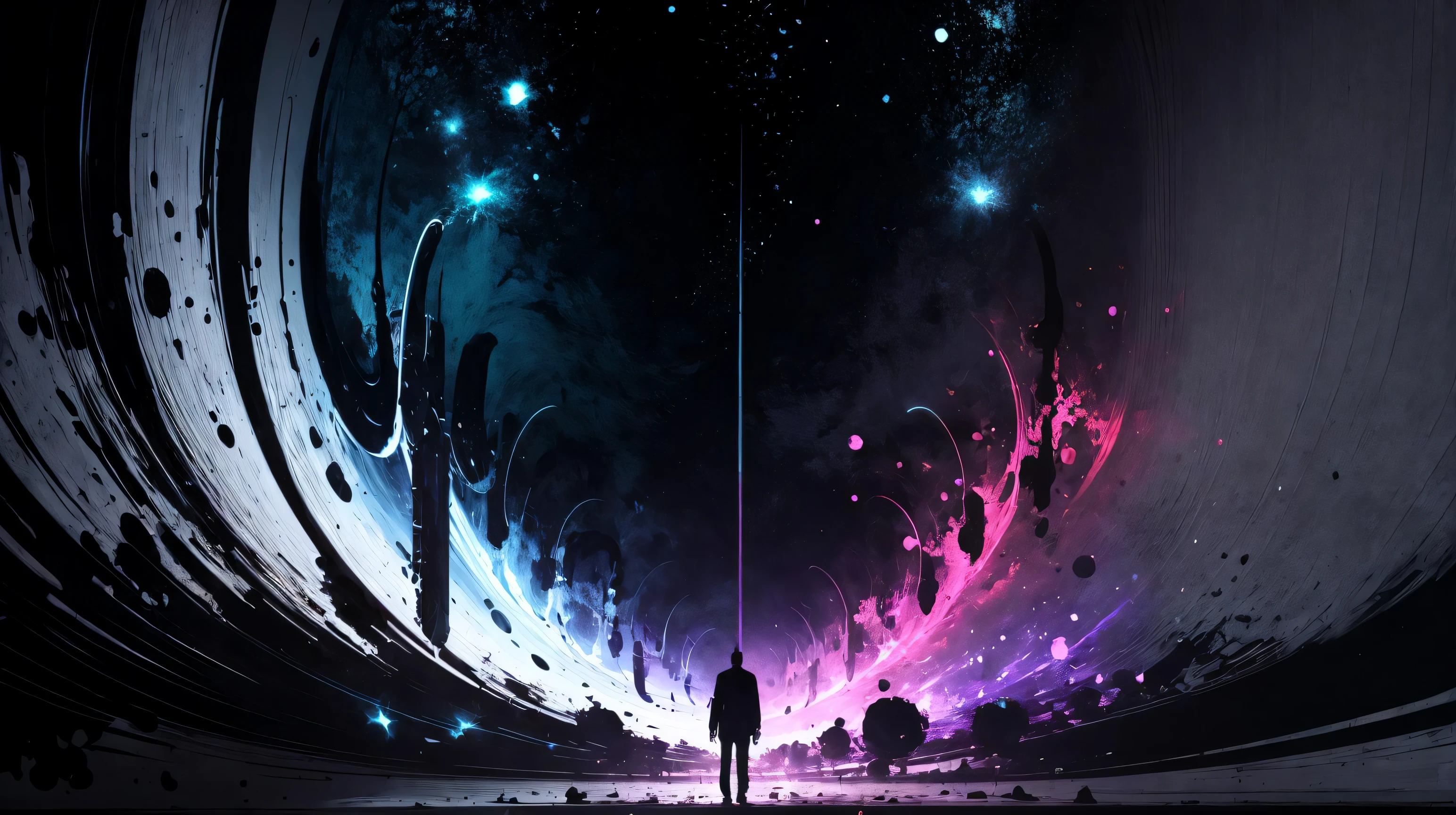 A man standing in front of a large space filled with stars - SeaArt AI