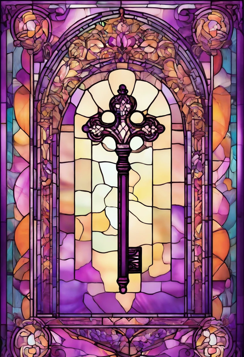 A close up of a stained glass window with a key - SeaArt AI