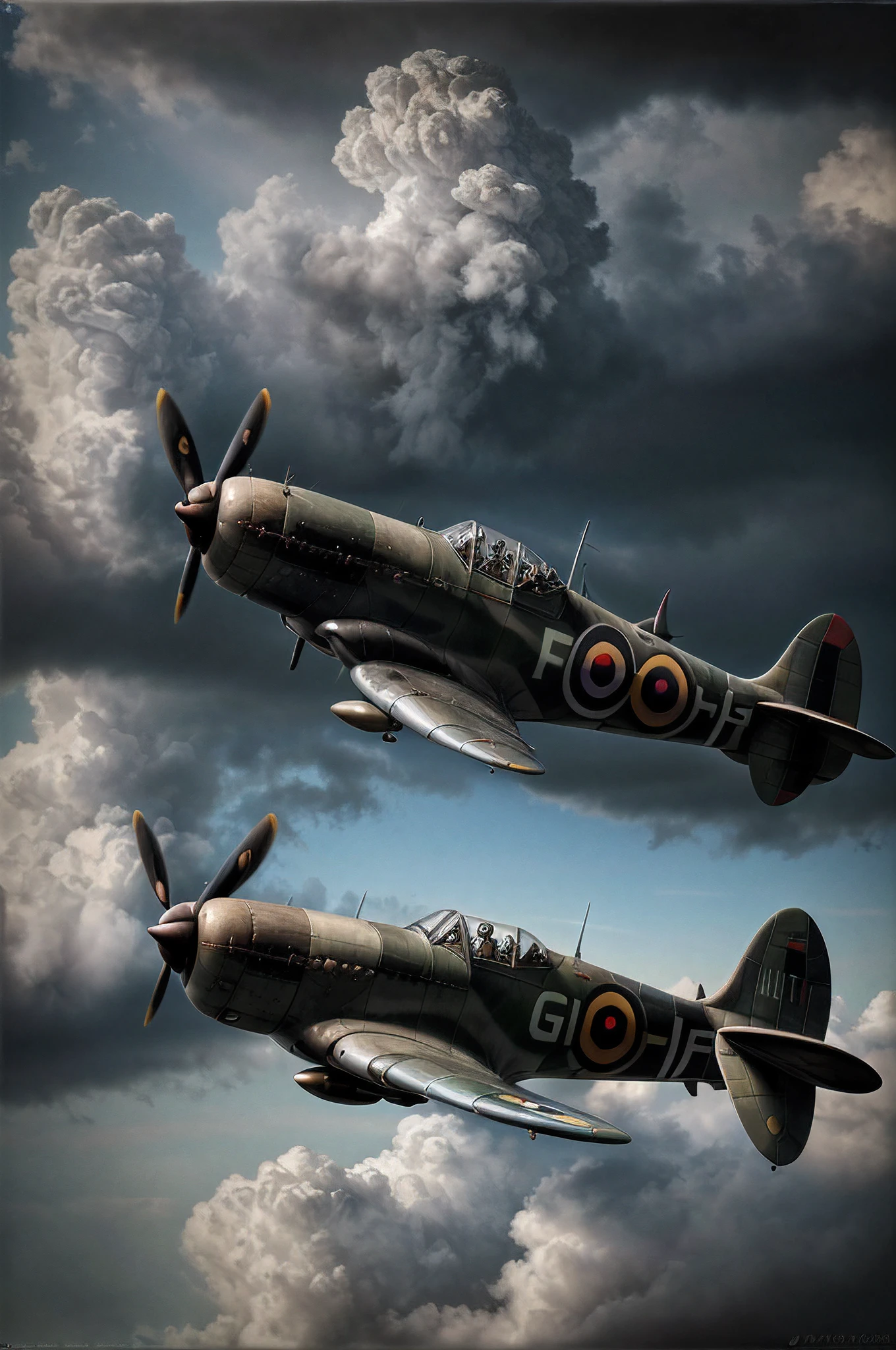 Two old world war ii planes flying in the sky with clouds - SeaArt AI