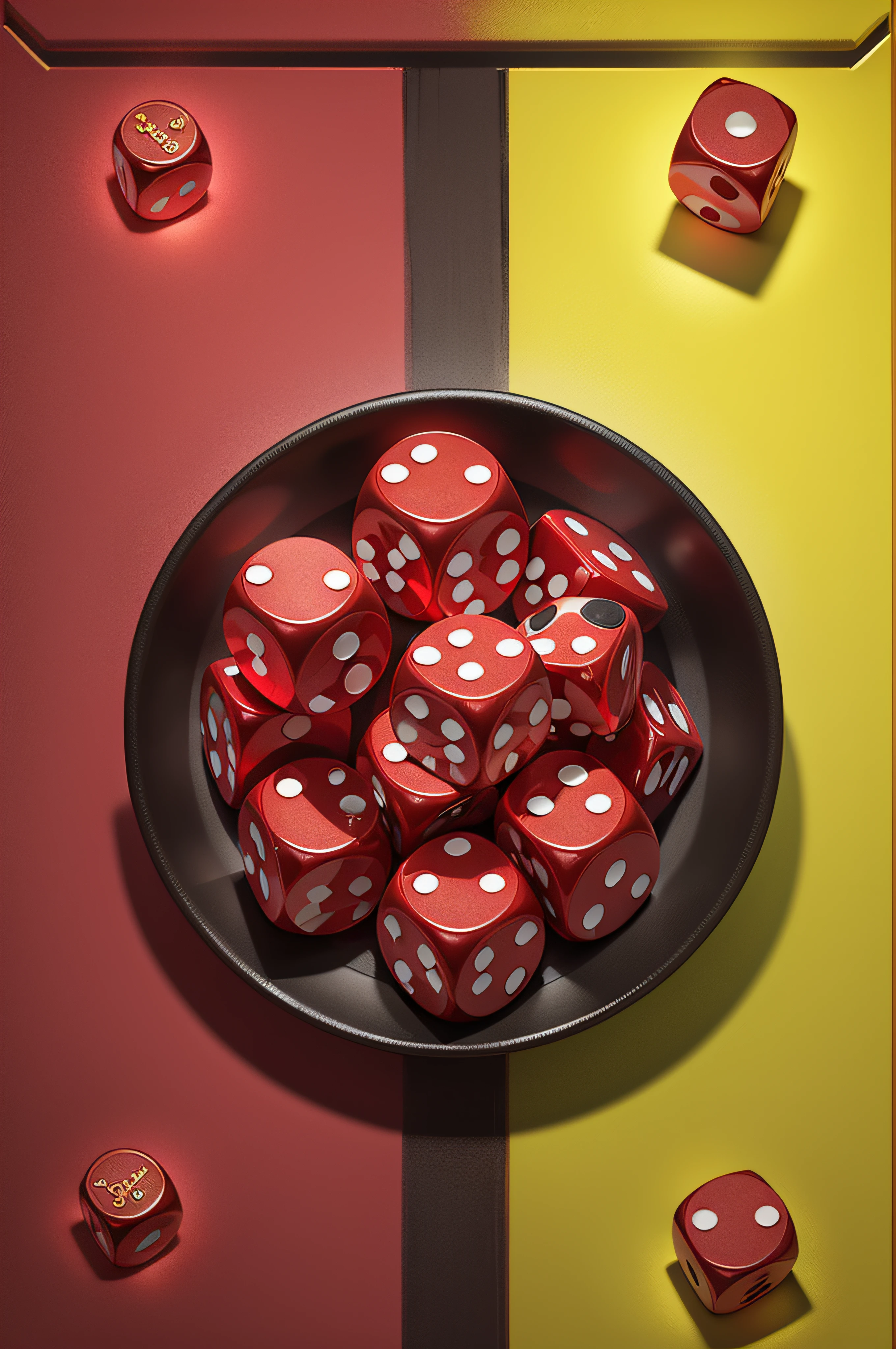 A close up of a bowl of dice on a table - SeaArt AI