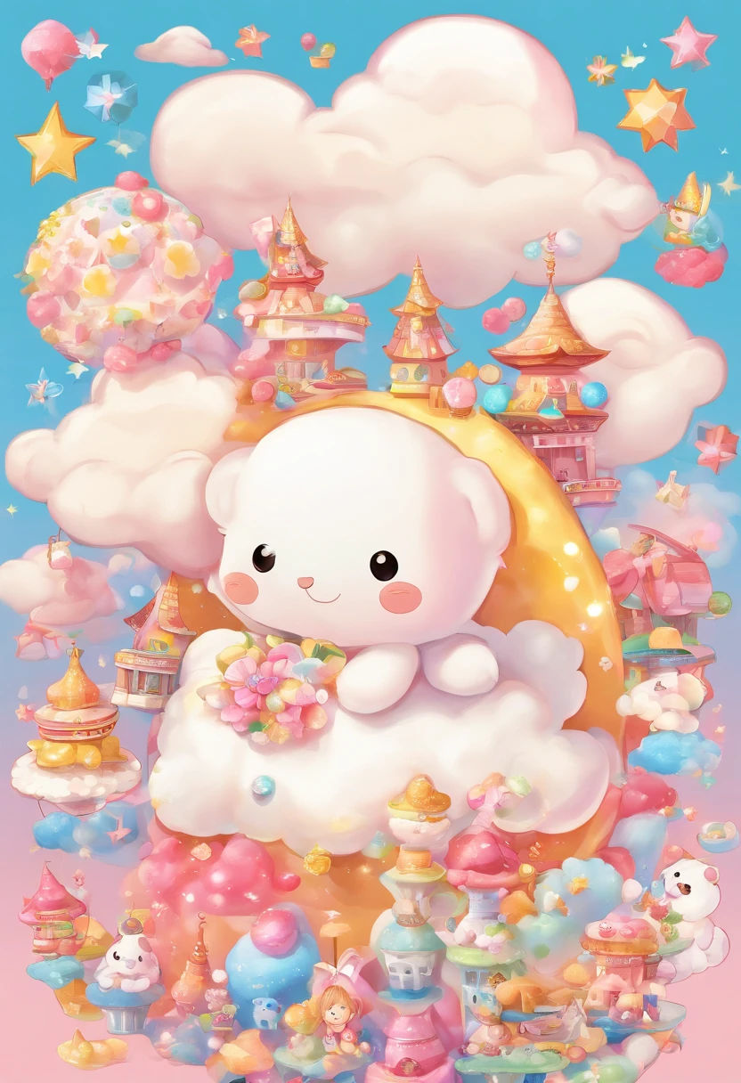 A close up of a cartoon bunny on a cloud with a castle in the ...