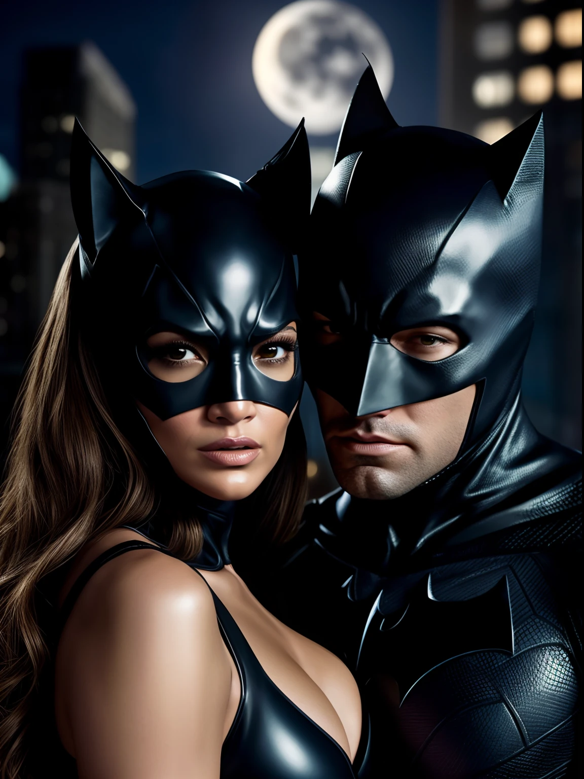 A close up of a man and woman in batman costumes - SeaArt AI