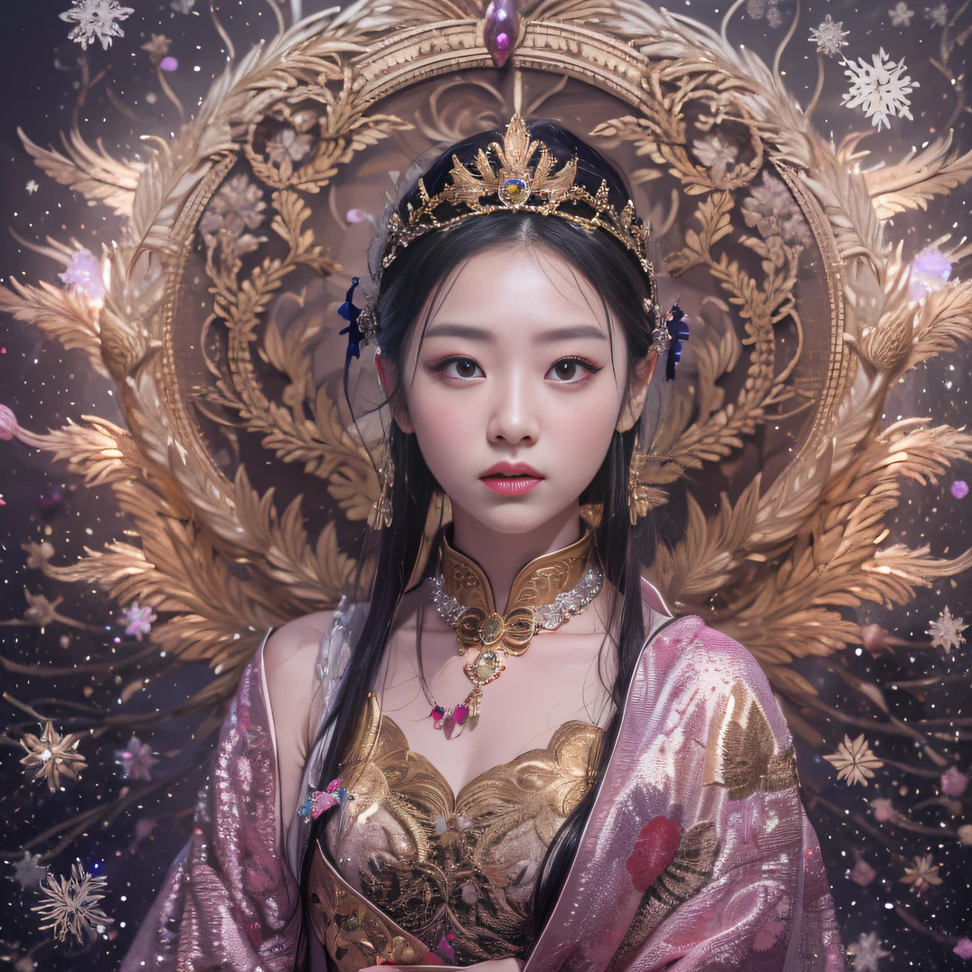 A close up of a woman wearing a crown and a pink dress - SeaArt AI