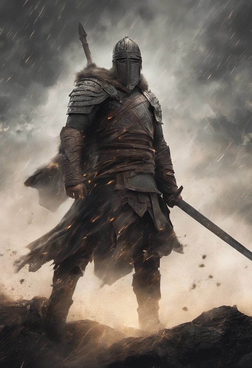 A man in armor holding a sword standing on a hill - SeaArt AI