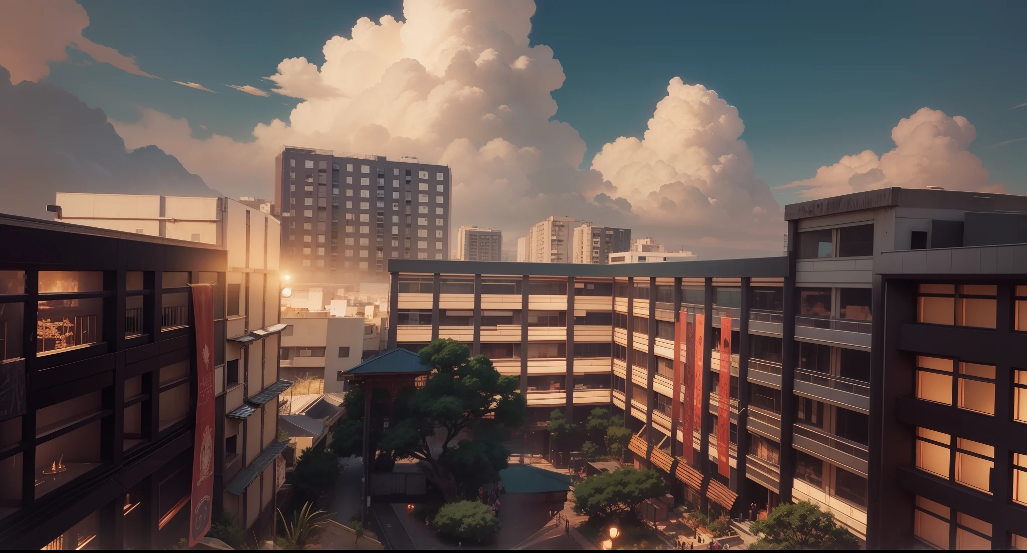 There is a picture of a city with buildings and a clock tower - SeaArt AI