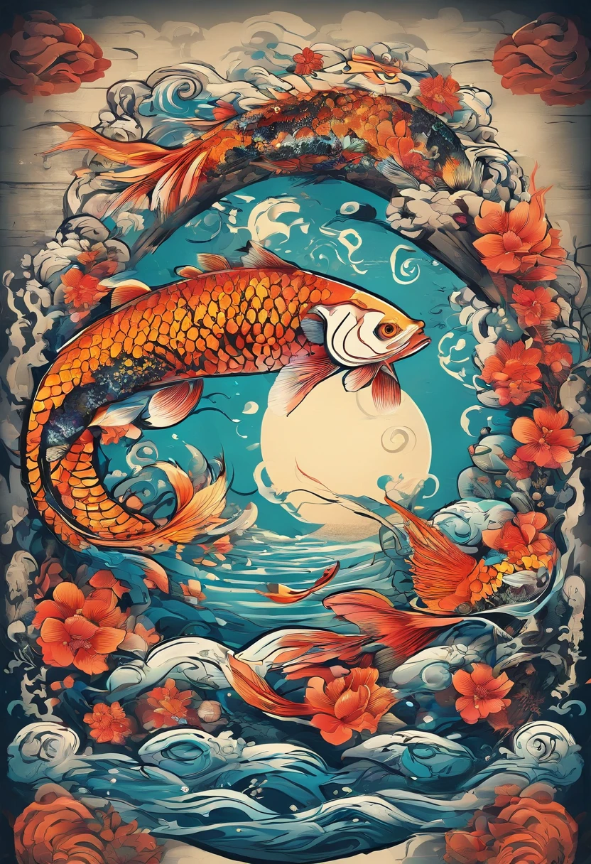 A painting of a fish with a moon in the background - SeaArt AI